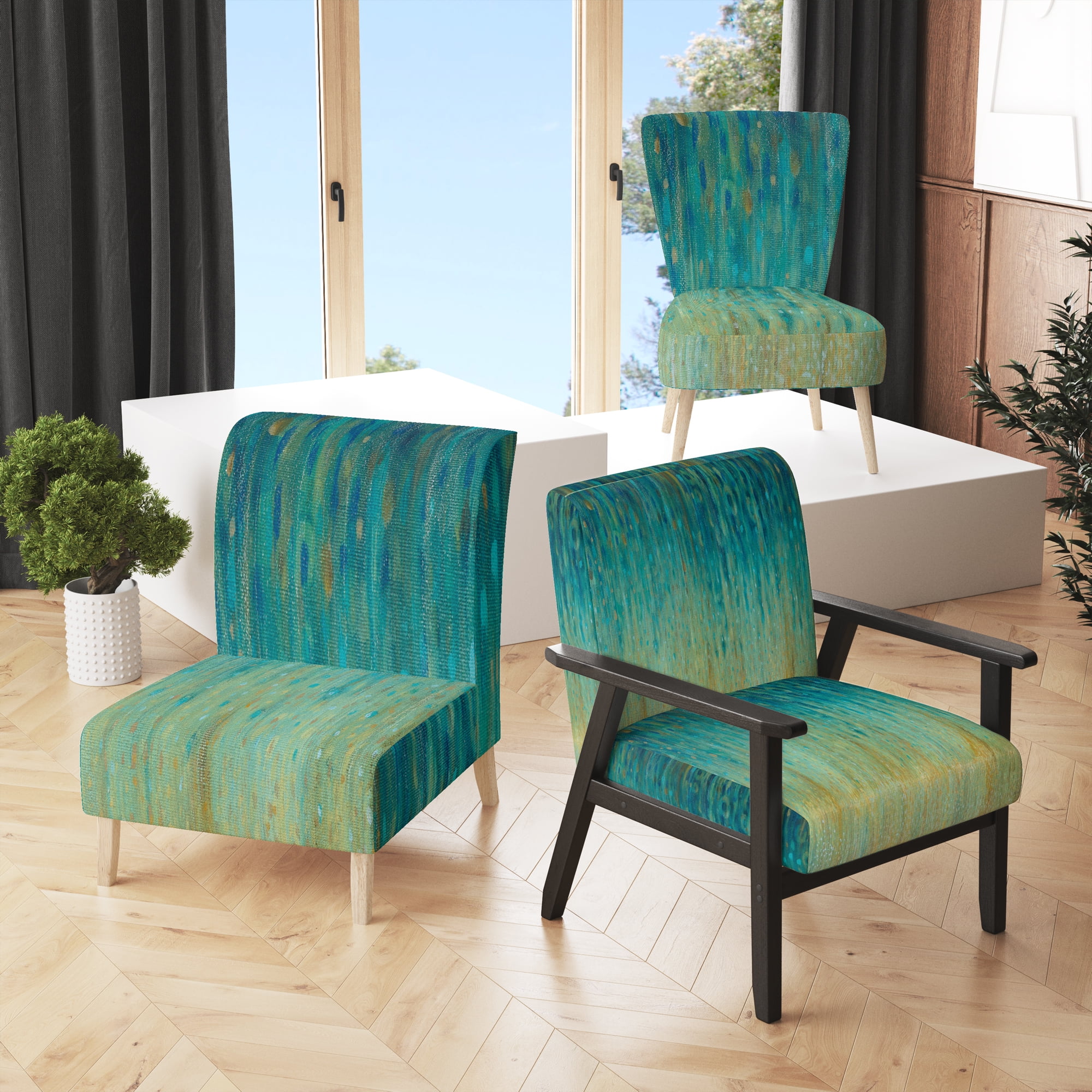 Designart "Rain Abstract Panel" Upholstered Modern Accent Chair - Arm ...