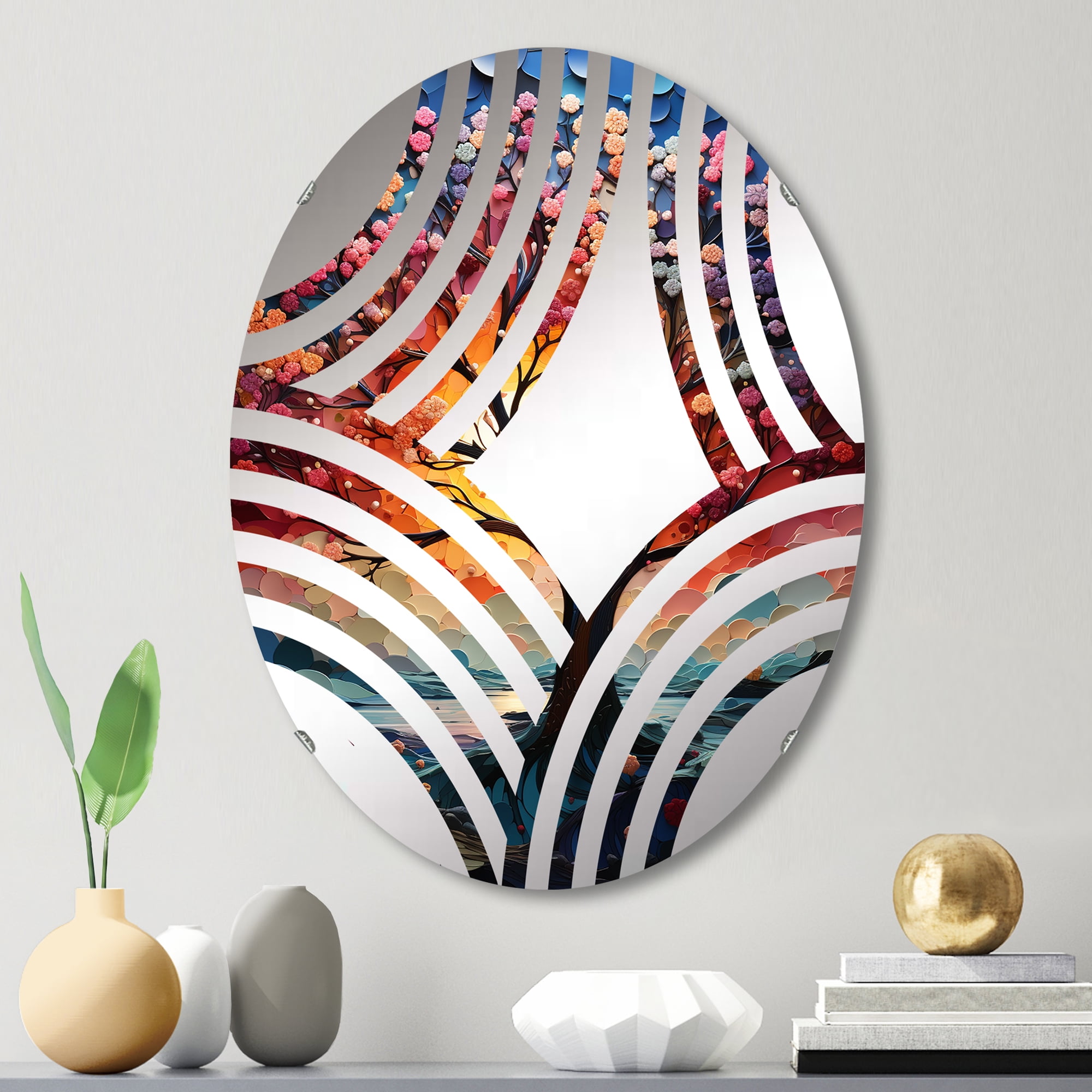 Designart "Rainbow Colored Baobabs" Tree Baobab Baptist Fan Round Wall ...