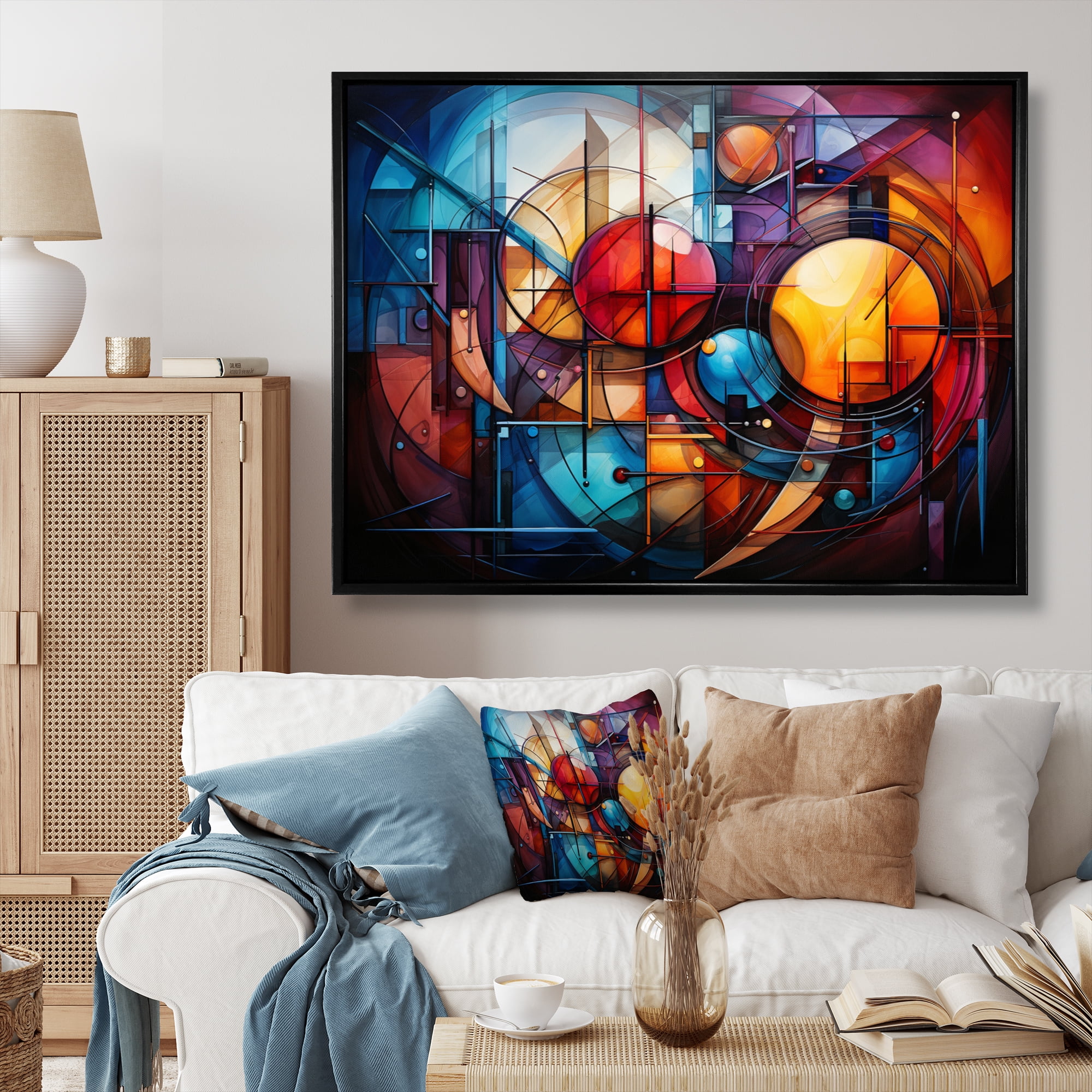 Designart "Rainbow Colored Cubist Forms I" Cubism Floater Framed Canvas ...