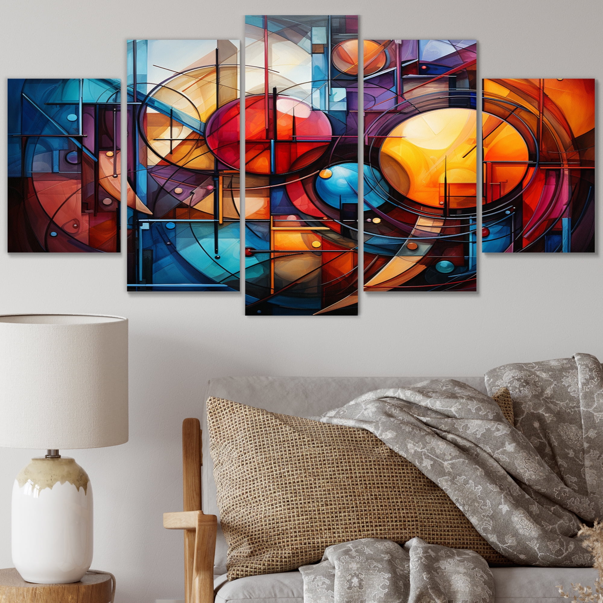 Designart "Rainbow Colored Cubist Forms I" Cubism Metal Wall Decor Set ...