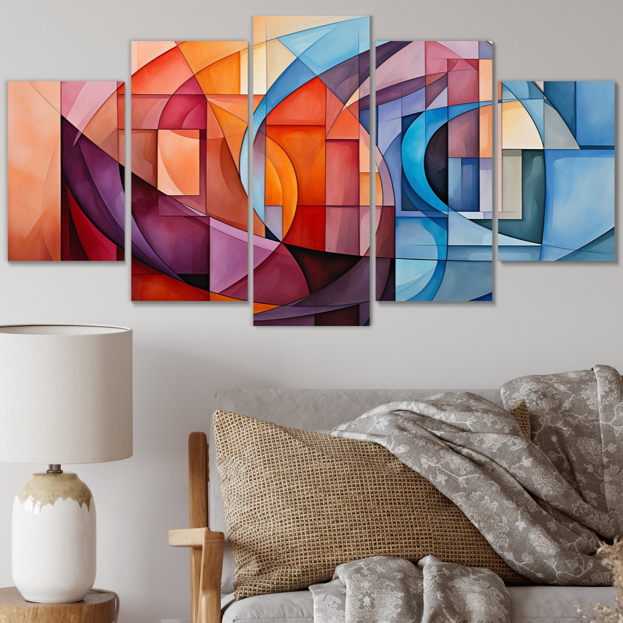 Designart "Rainbow Colored Cubist Forms II" Cubism Art Living Room Set ...