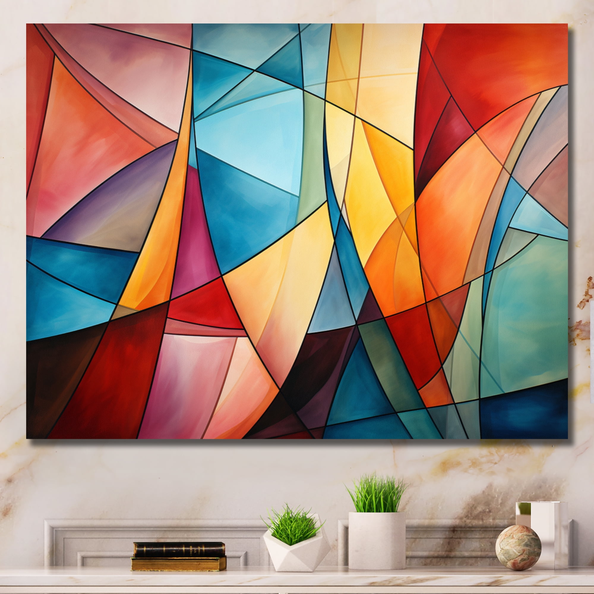 Designart "Rainbow Colored Cubist Forms III" Cubism Canvas Art Print ...
