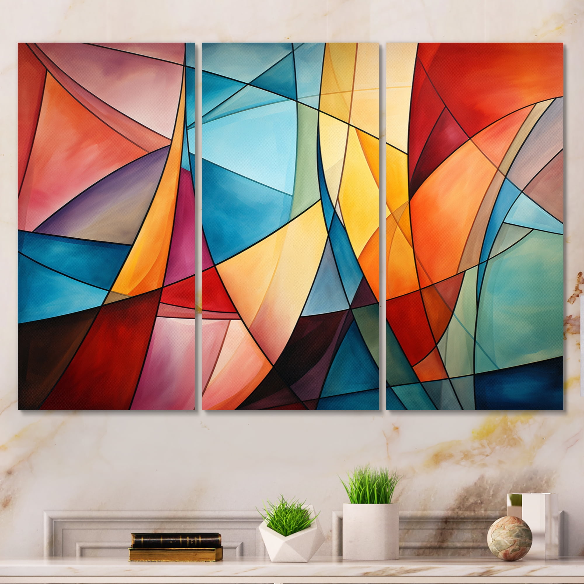 Designart "Rainbow Colored Cubist Forms III" Cubism Wall Art Prints Set ...
