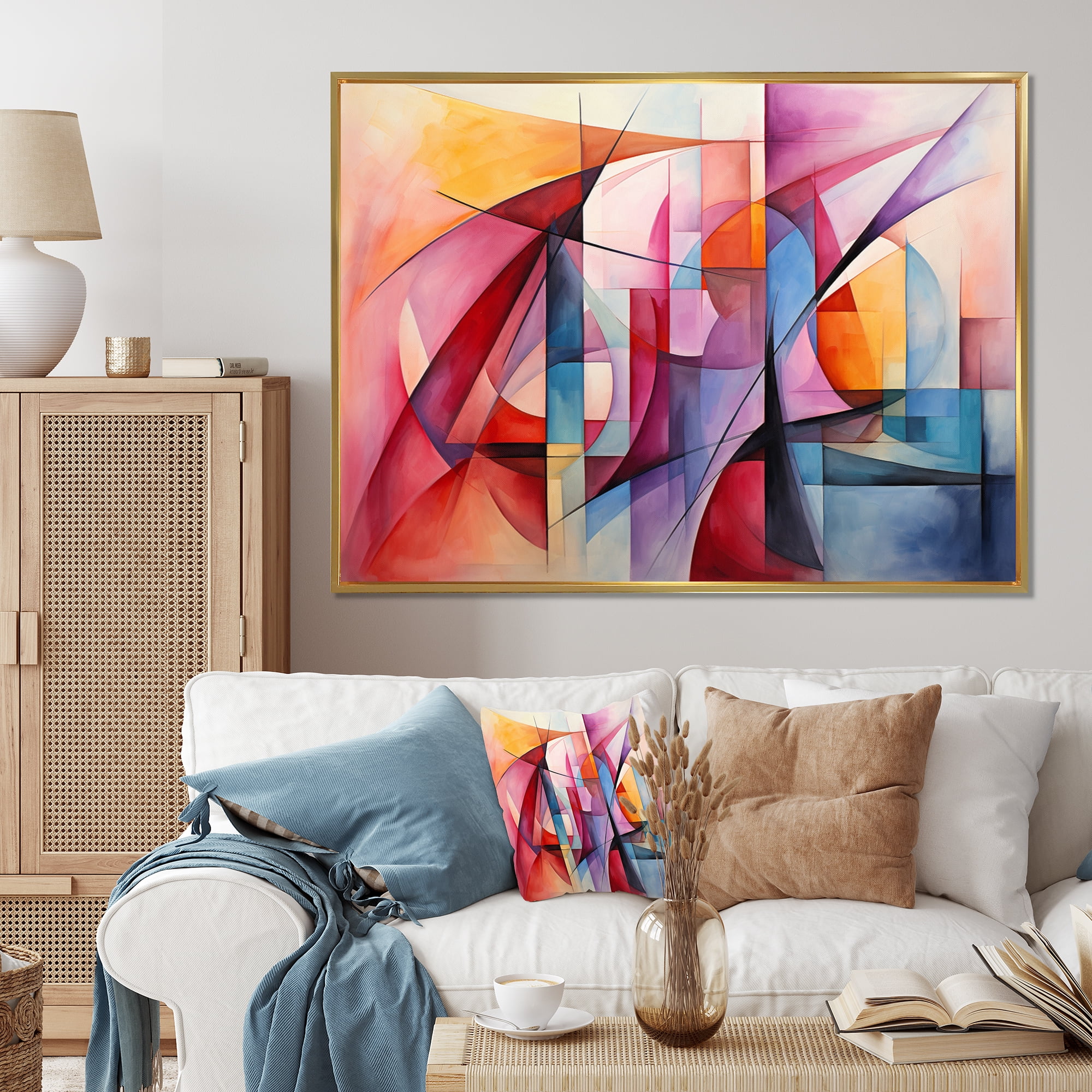 Designart "Rainbow Colored Cubist Forms IV" Cubism Floater Framed Wall ...