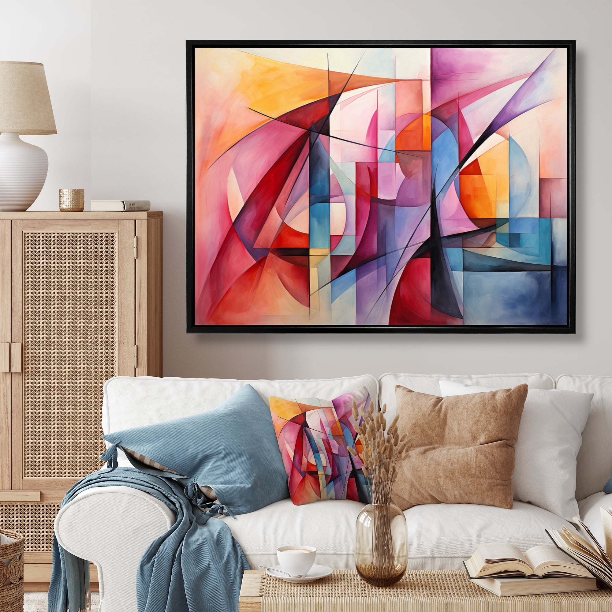 Designart "Rainbow Colored Cubist Forms IV" Cubism Floater Framed Wall ...