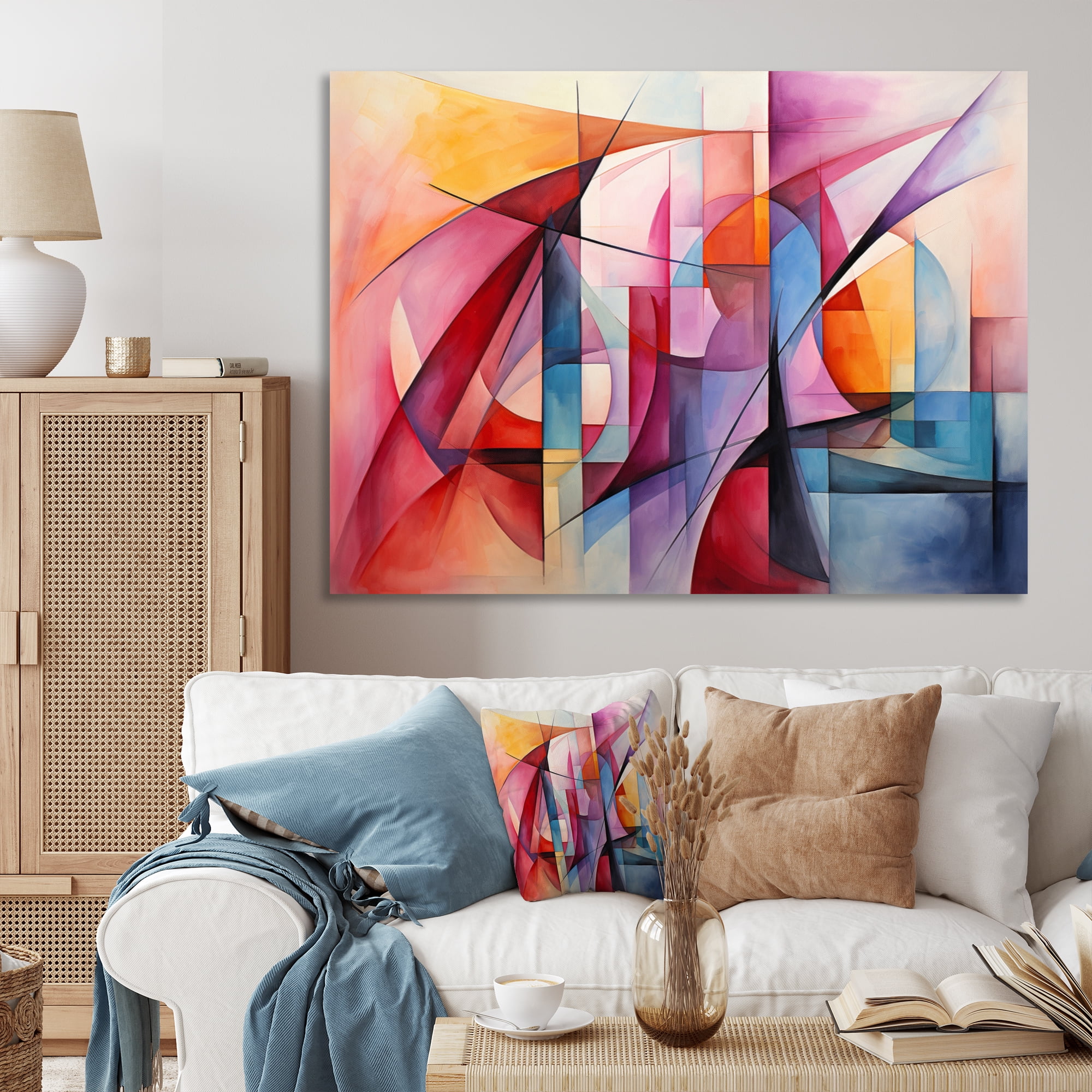 Designart "Rainbow Colored Cubist Forms IV" Cubism Wall Art Print ...