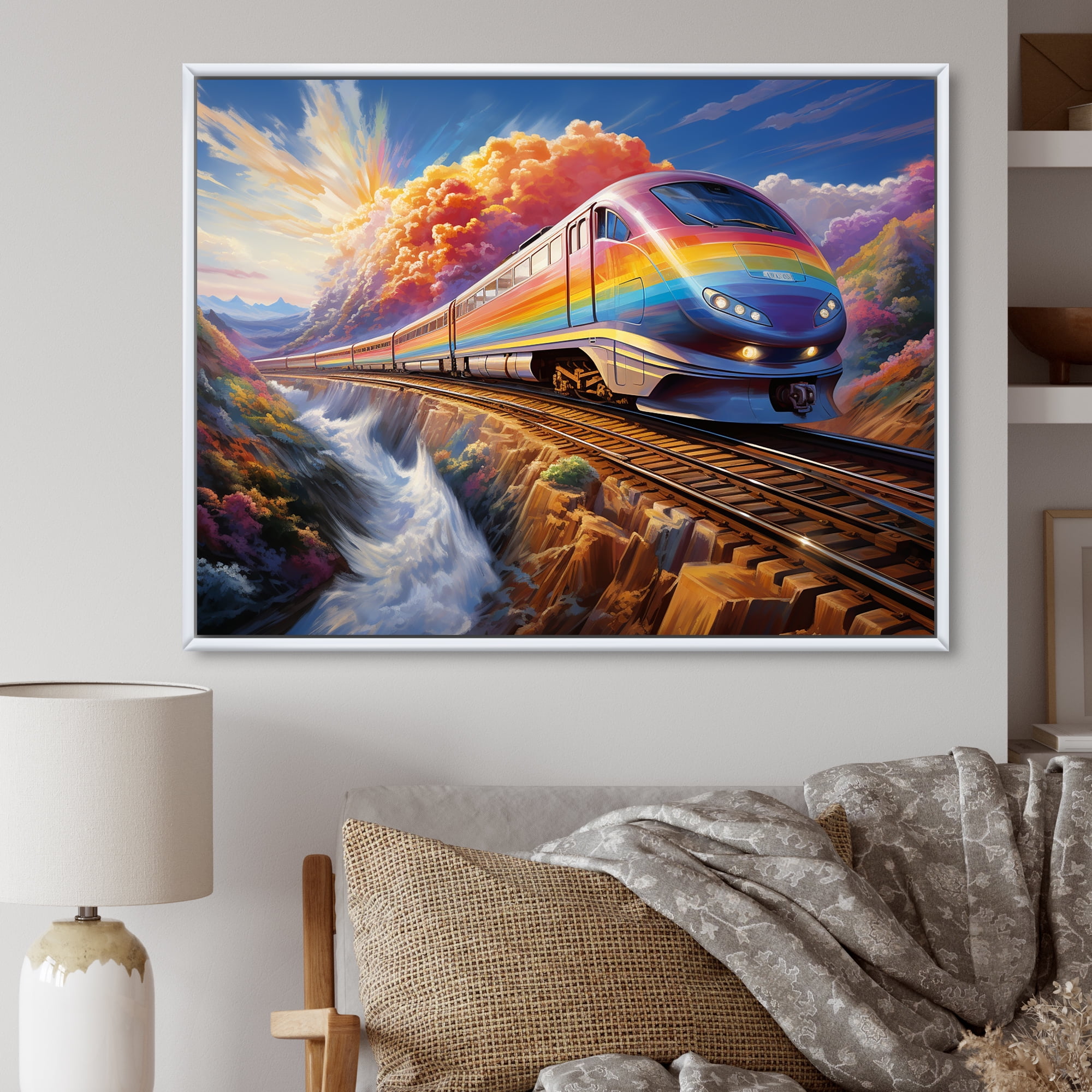 Designart "Rainbow Colored Train A 1950s Journey I" Transportation ...