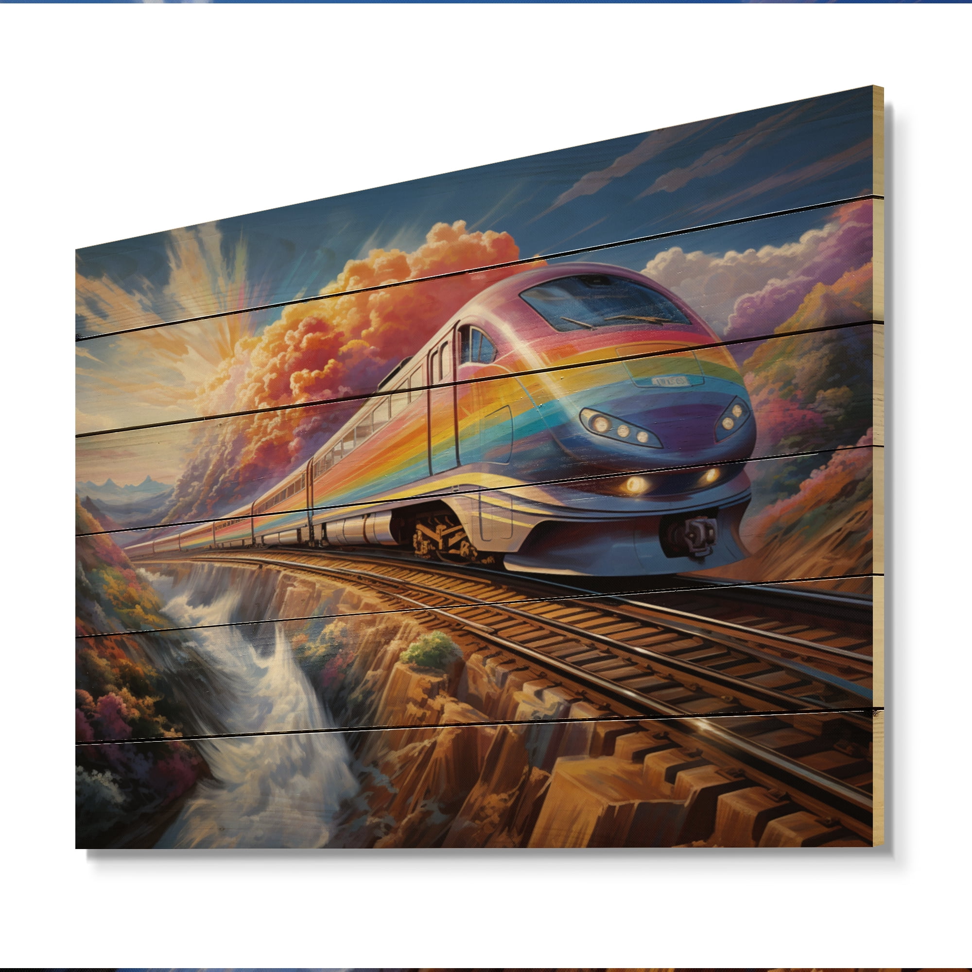 Designart "Rainbow Colored Train A 1950s Journey I" Transportation ...