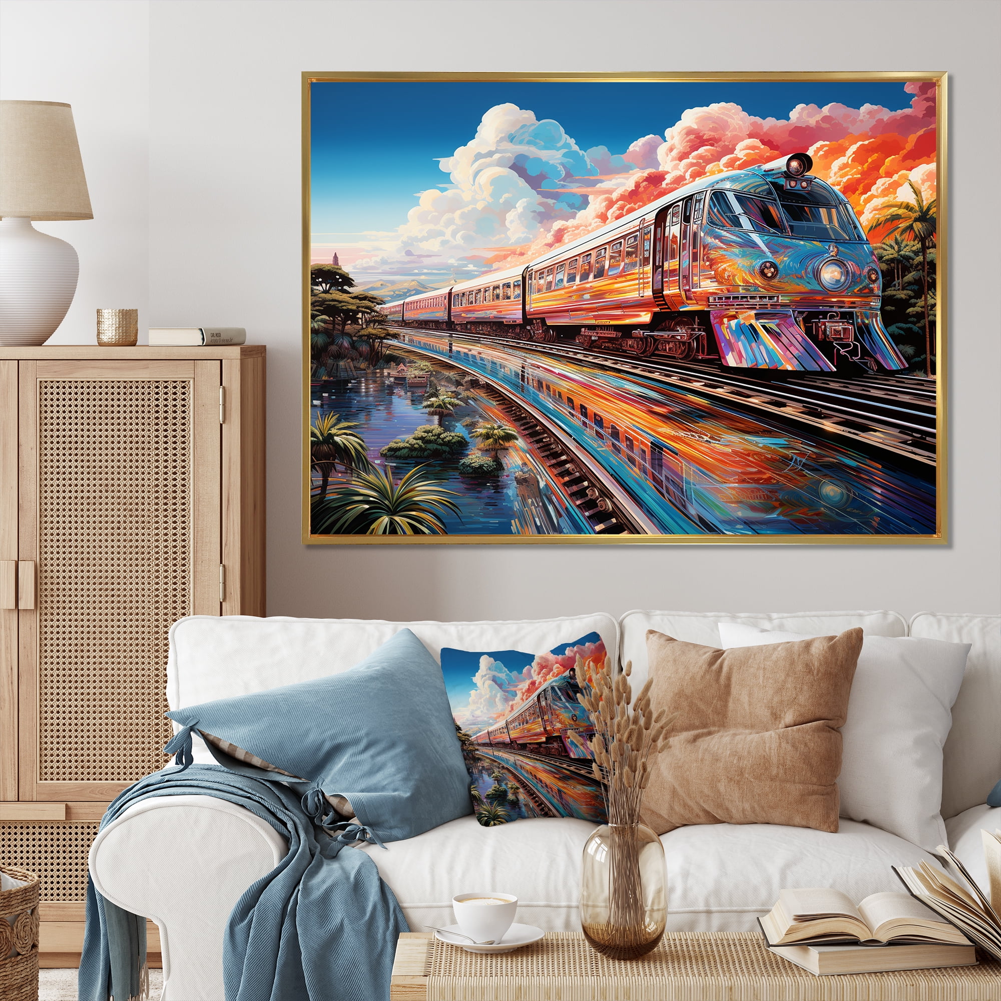 Designart "Rainbow Colored Train A 1950s Journey II" Transportation ...