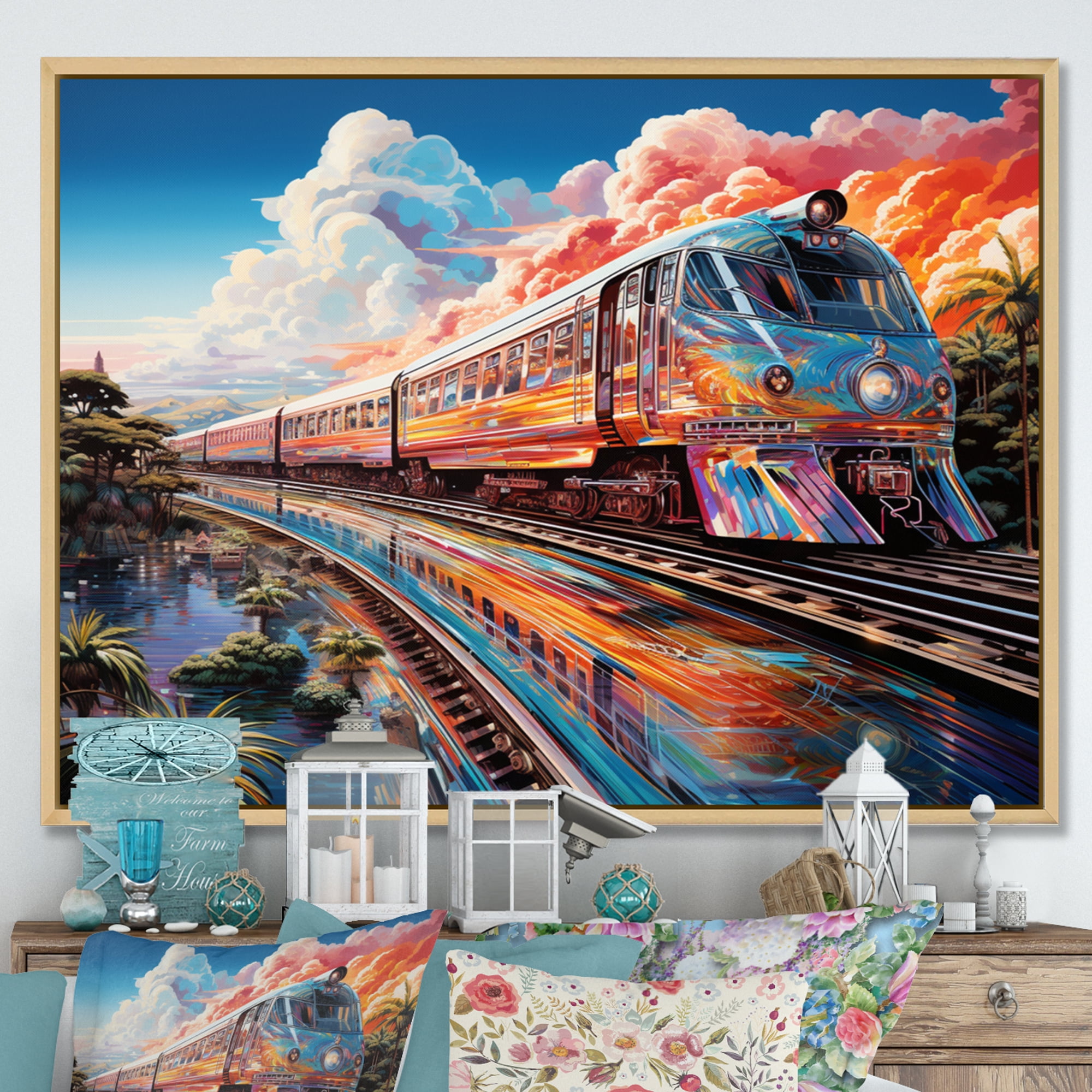 Designart "Rainbow Colored Train A 1950s Journey II" Transportation ...