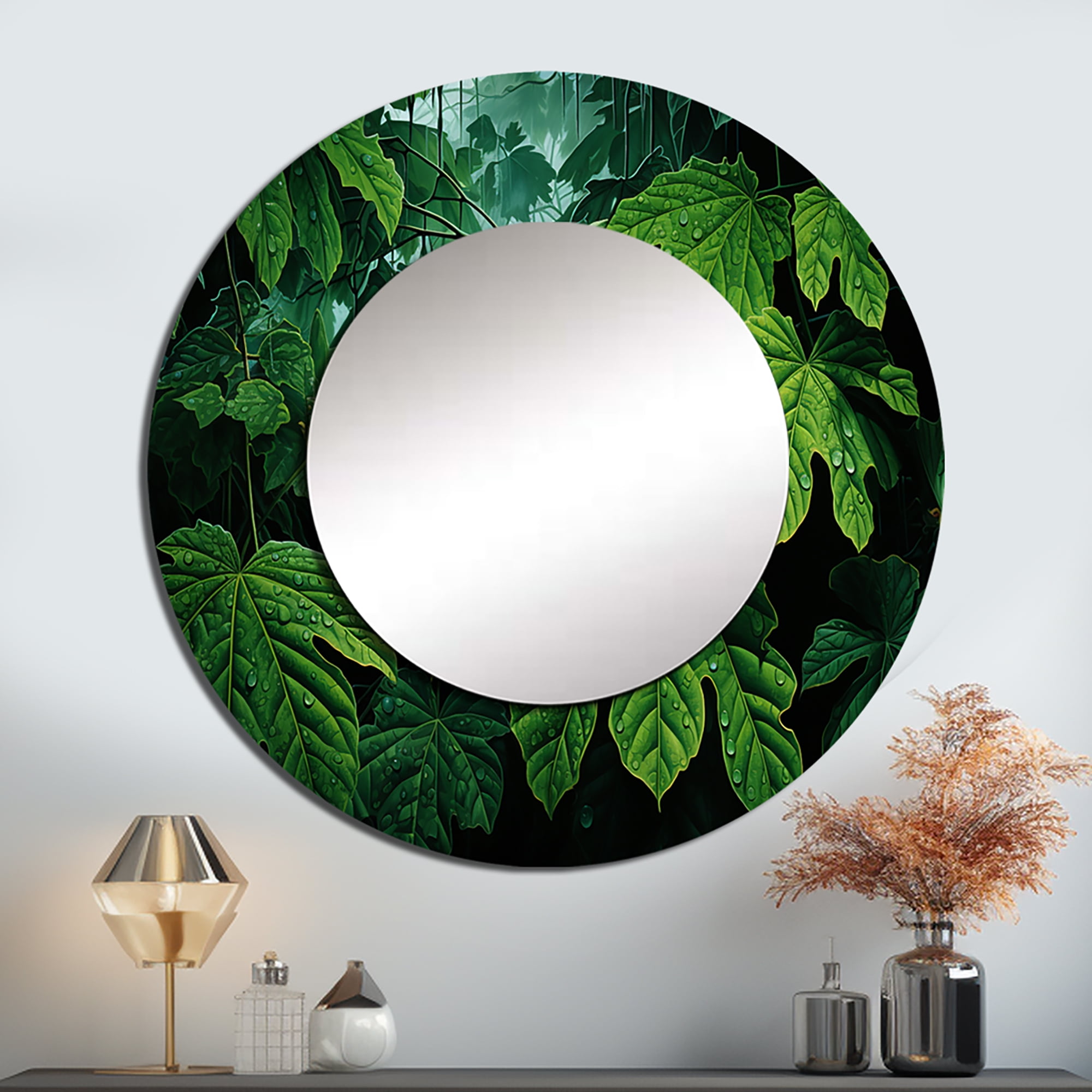 Designart "Rainforest Leaves Beneath An Emerald Canopy" Leaves Round ...