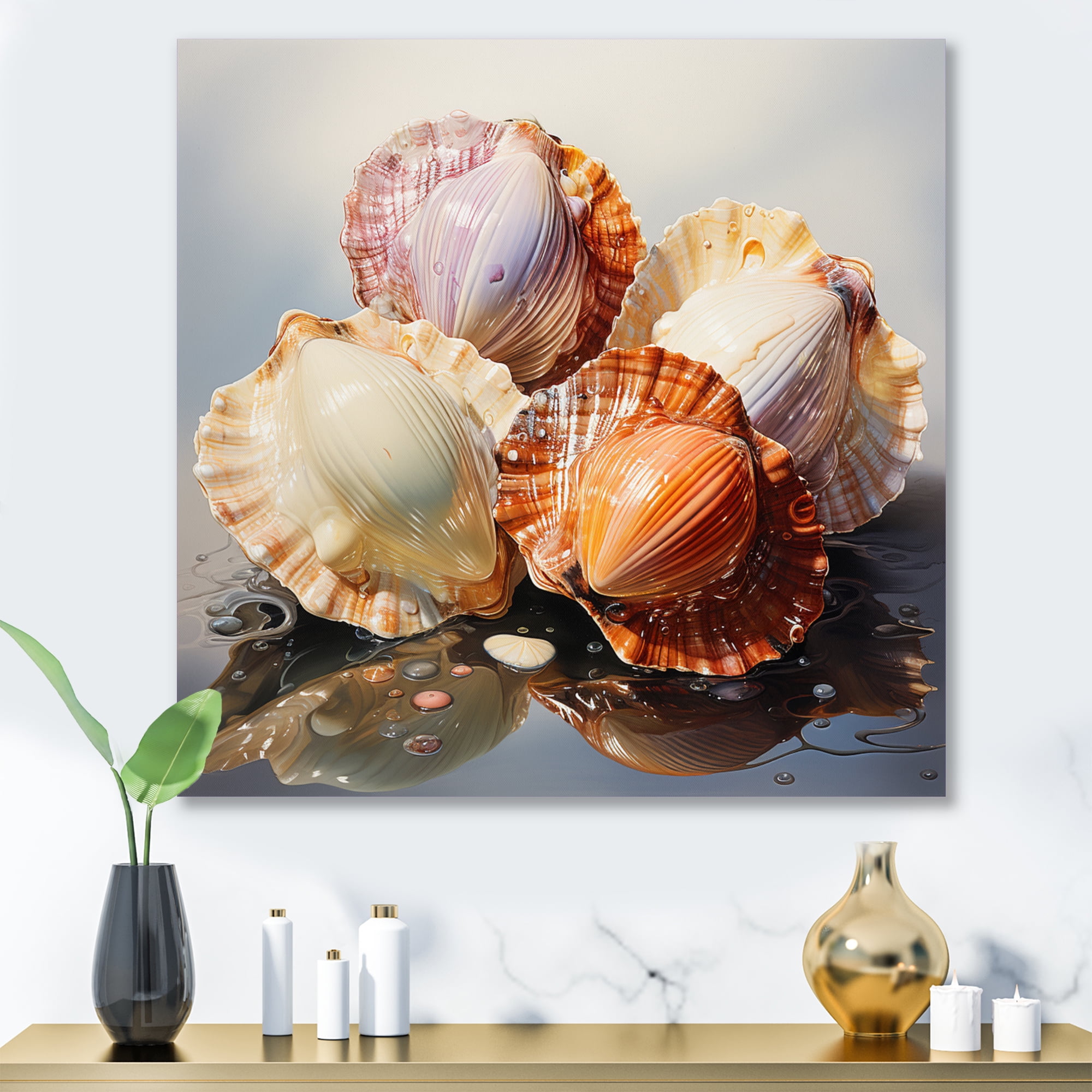 Designart "Realistic Seashells composition" Animals Metal Wall Decor ...