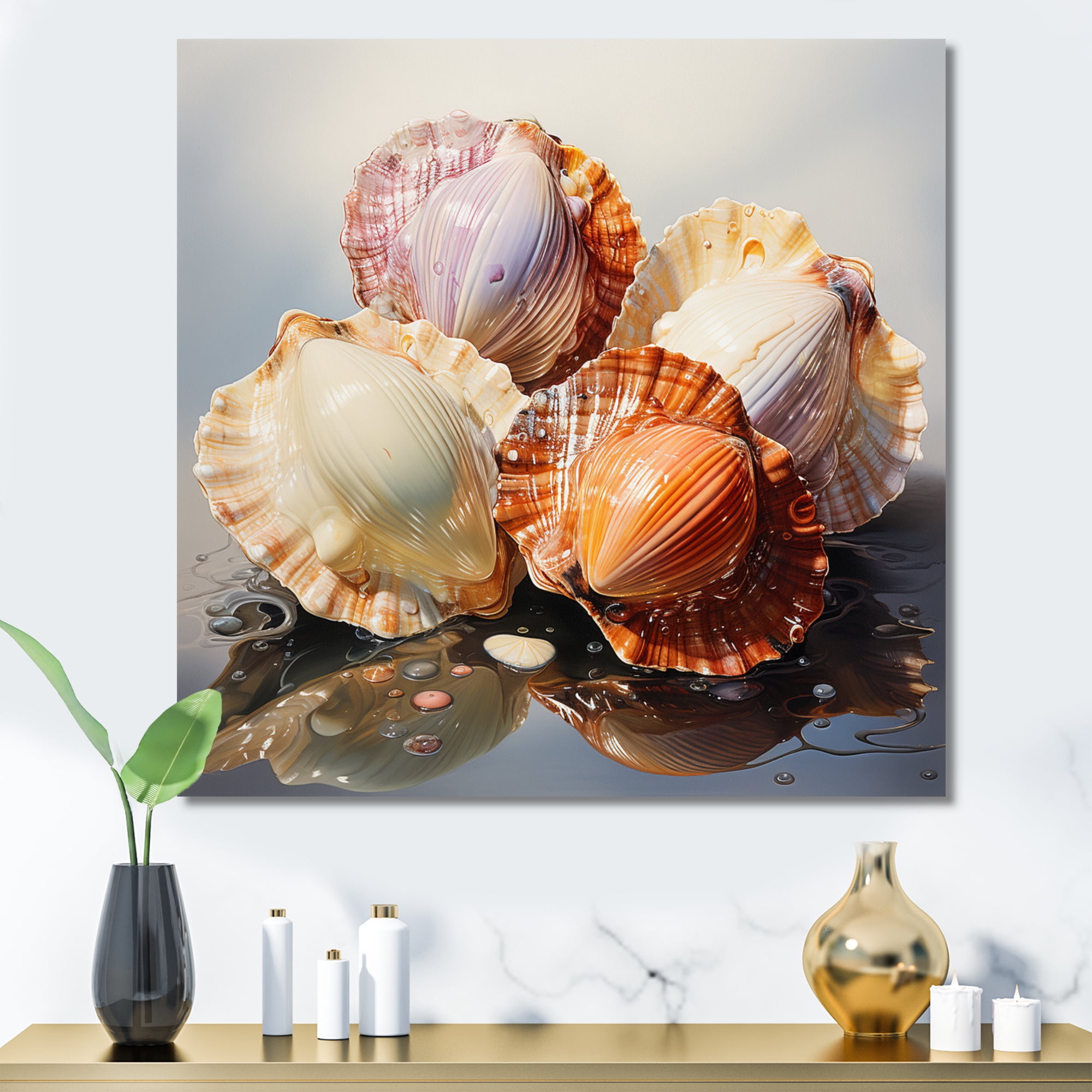 Designart "Realistic Seashells composition" Animals Wall Decor ...