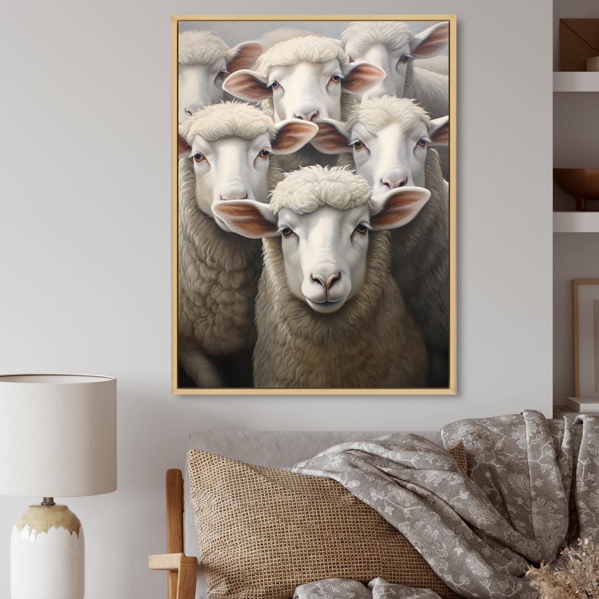 Designart "Realistic Sheep Family Portrait" Animals Floater Framed Wall ...