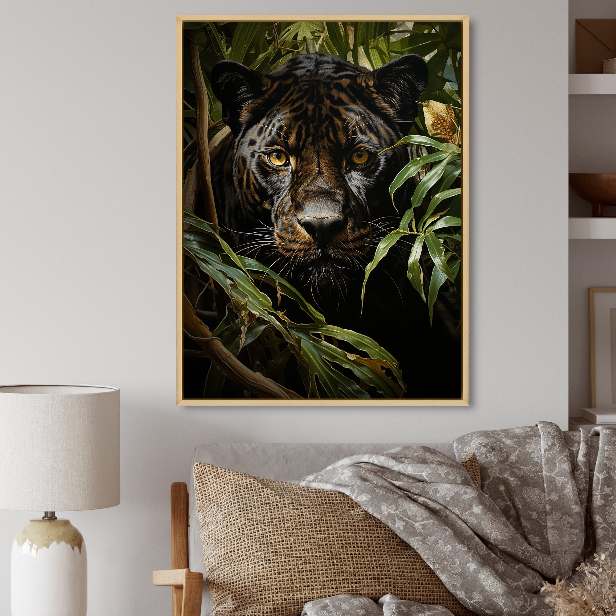Designart "Realistic Vista Black and Green Realistic Panther" Animals ...