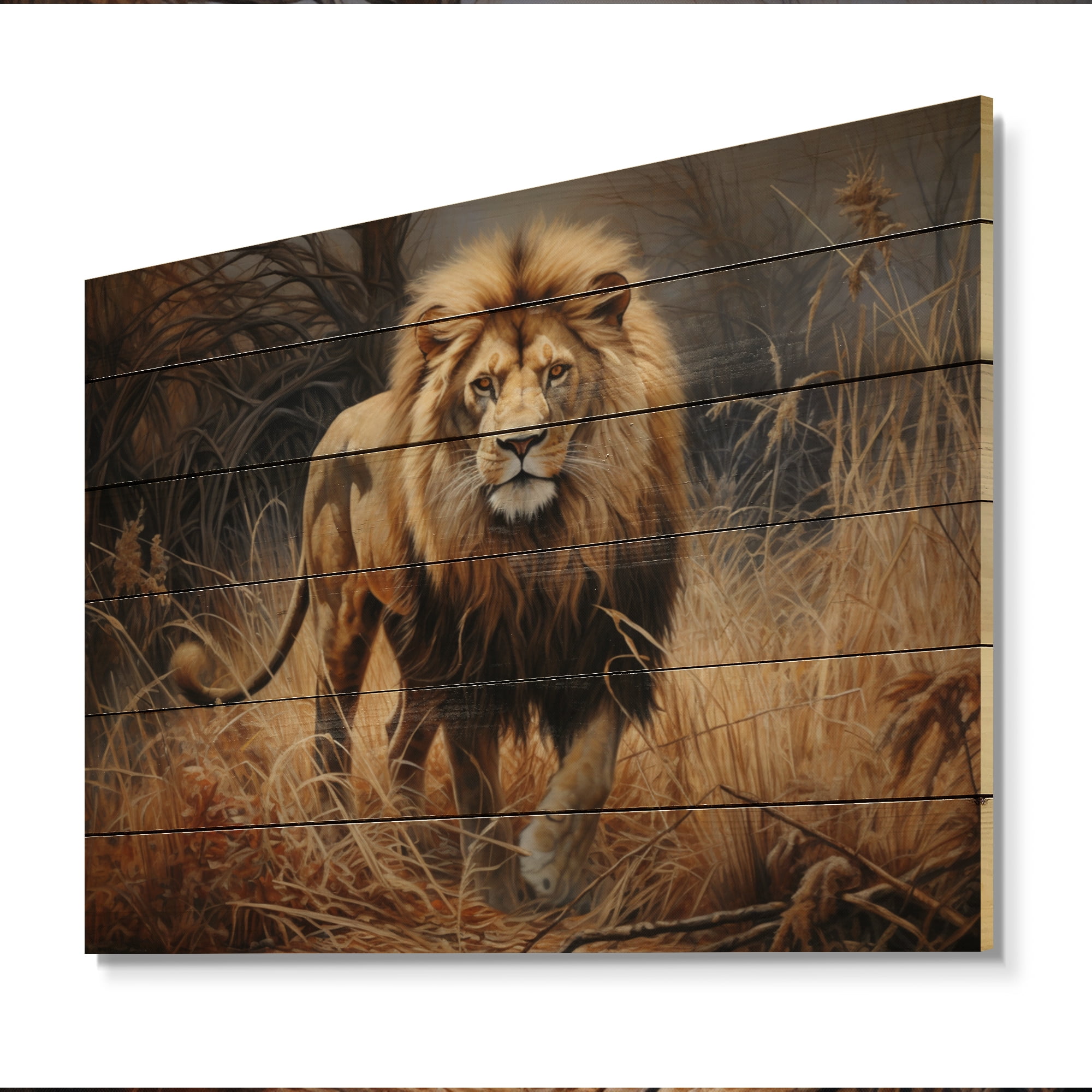 Designart "Realistic Wilderness The Lion s Domain II" Animals Print on ...