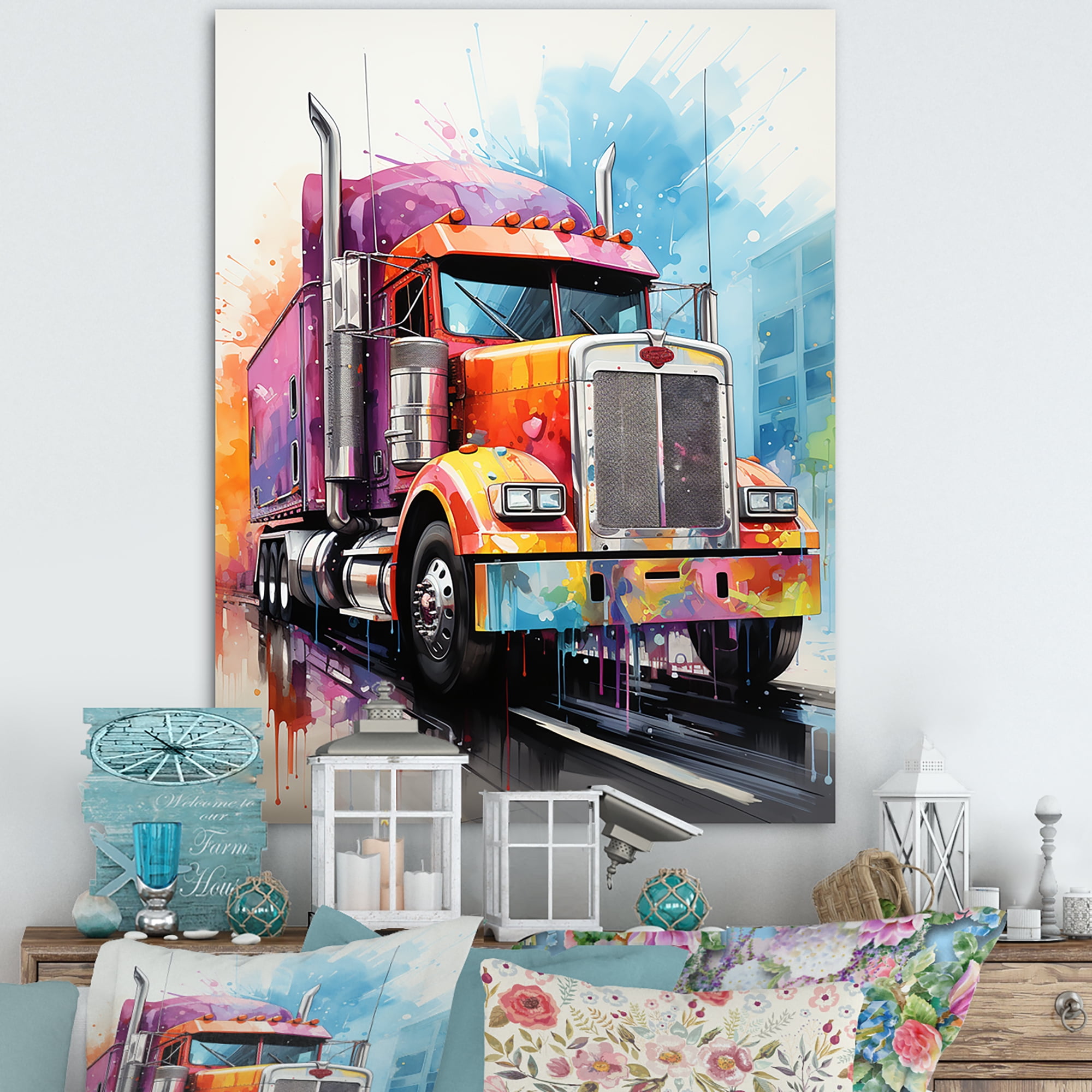 Designart "Rebel Rumble Semi Truck Dominance II" Truck Wall Art Print ...