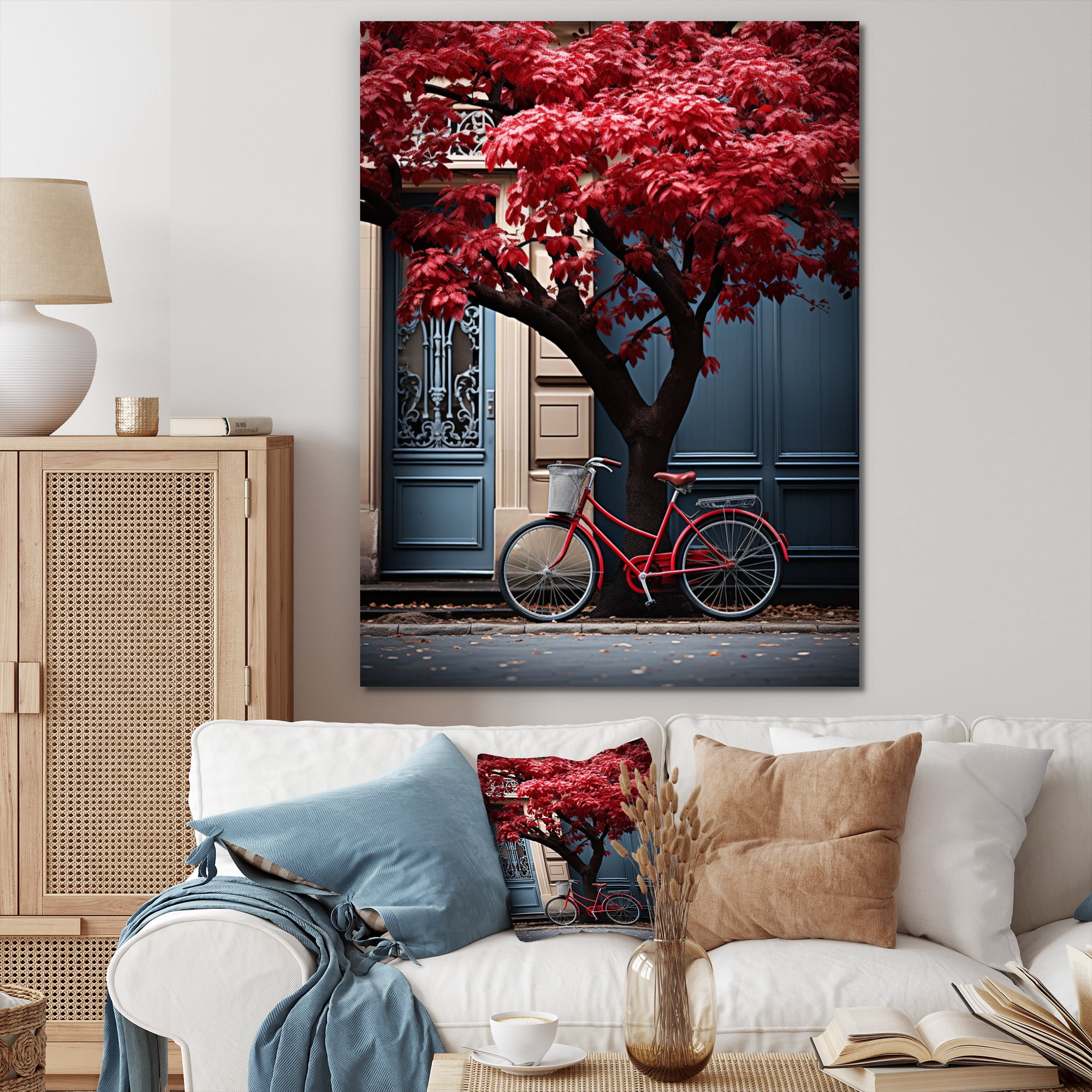 Designart "Red Bicycle France Parisian wall art I" France Wall Art ...