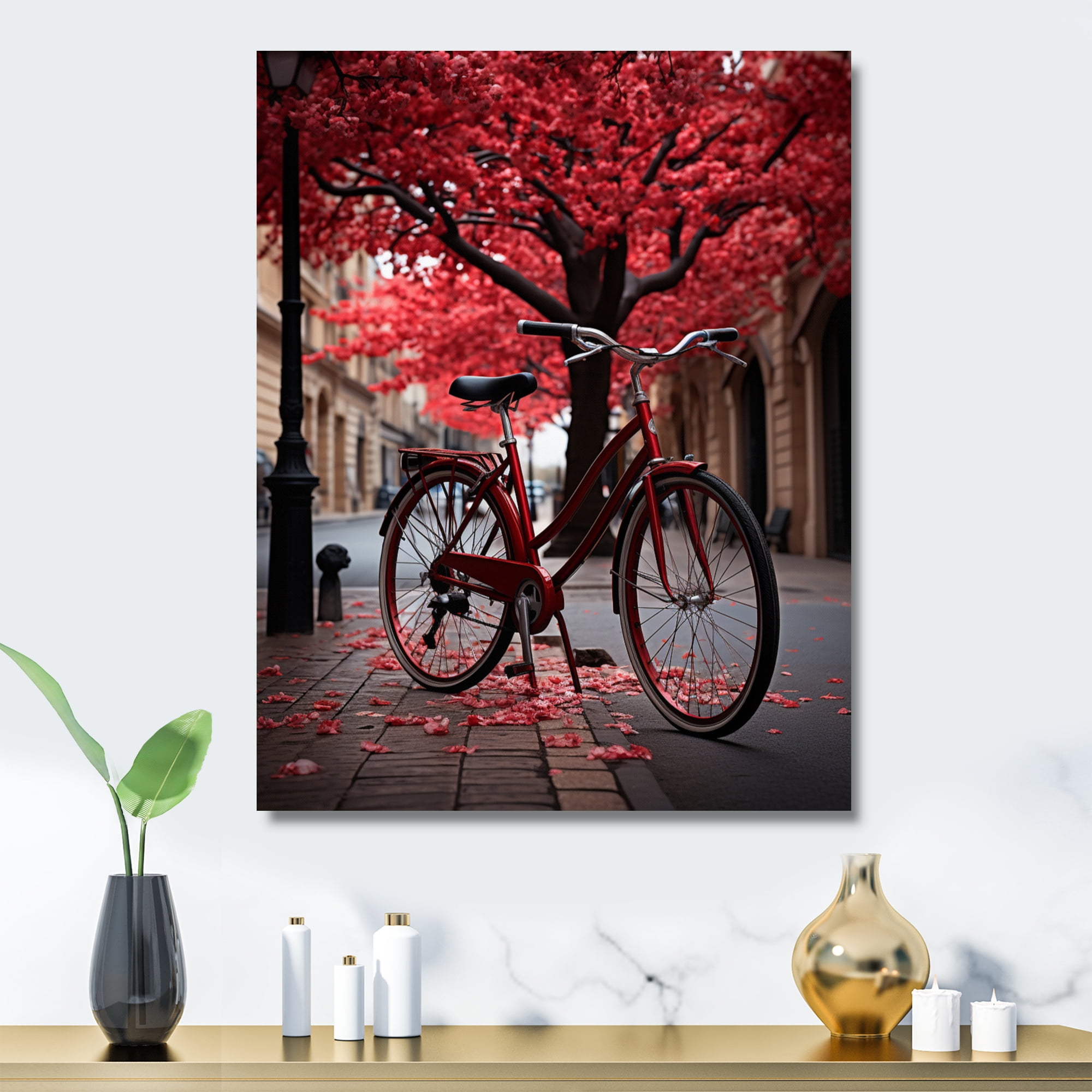 Designart "Red Bicycle France Parisian wall art II" France Metal Wall ...