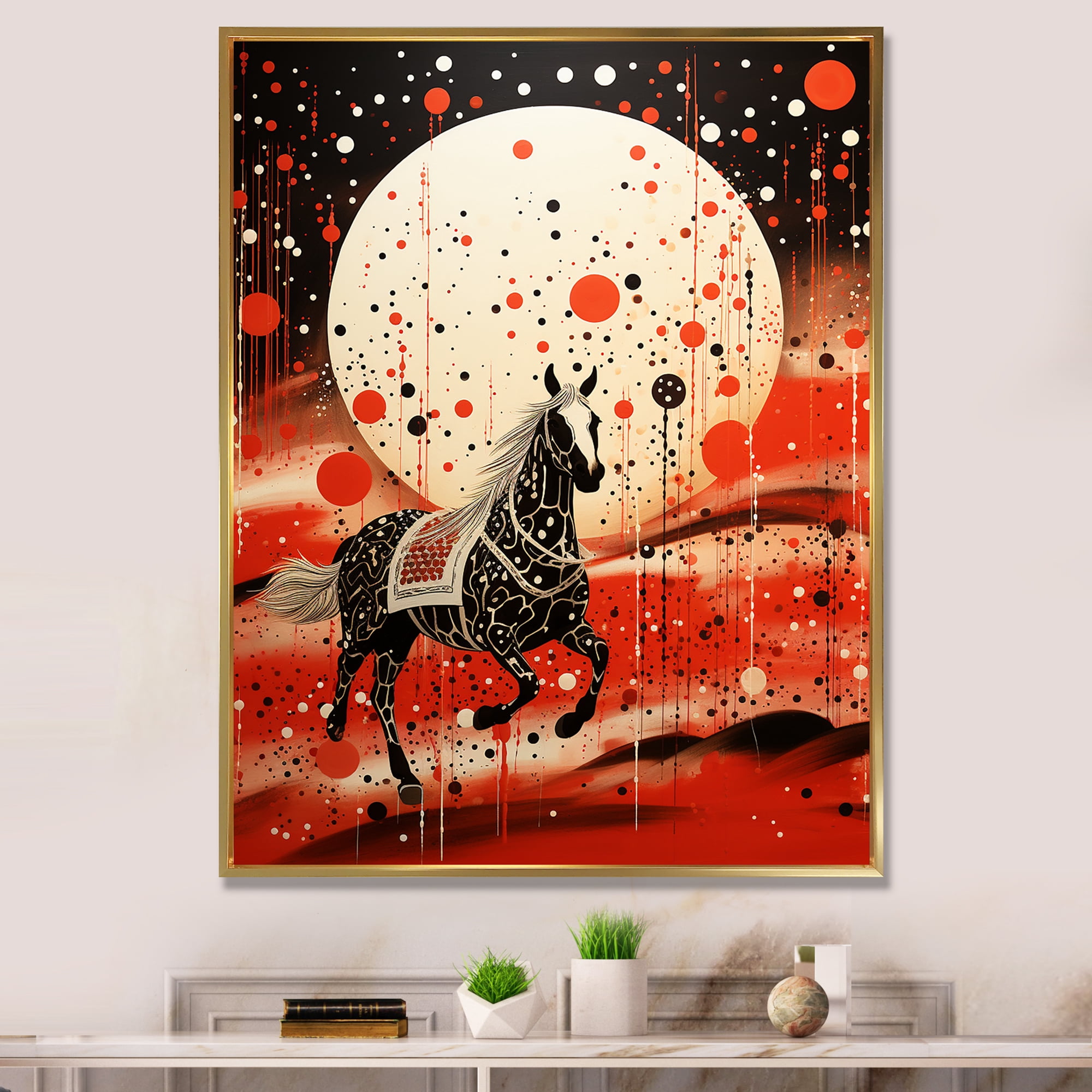 Designart "Red Cowboy Horse Moon Raiders" People Framed Wall Art ...