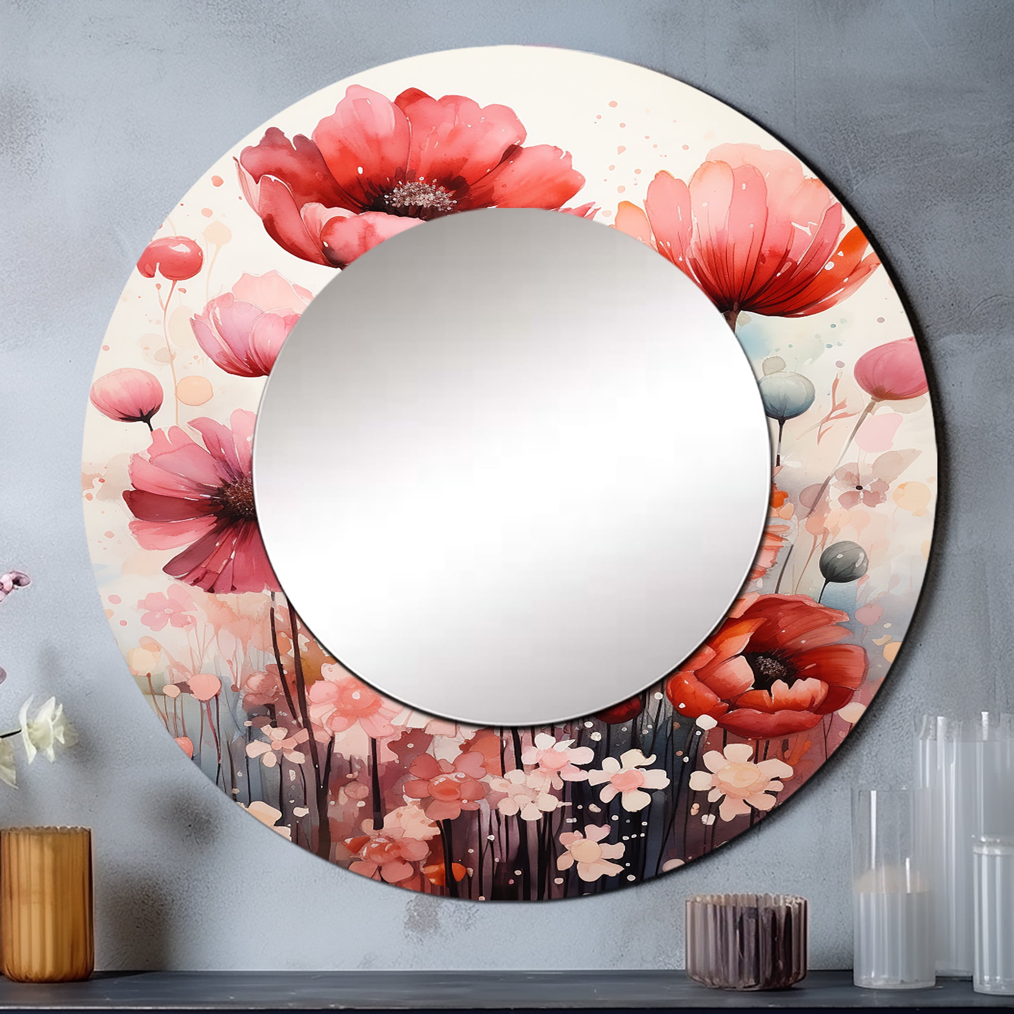Designart "Red Cream Petals And Beauty Blossom Elegance" Floral Rund ...