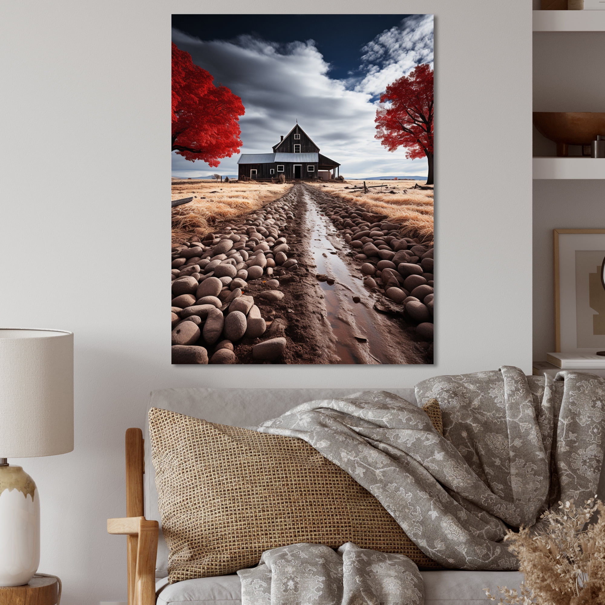 Designart "Red Farmhouse Rustic gracefulness II" Landscape & Nature ...