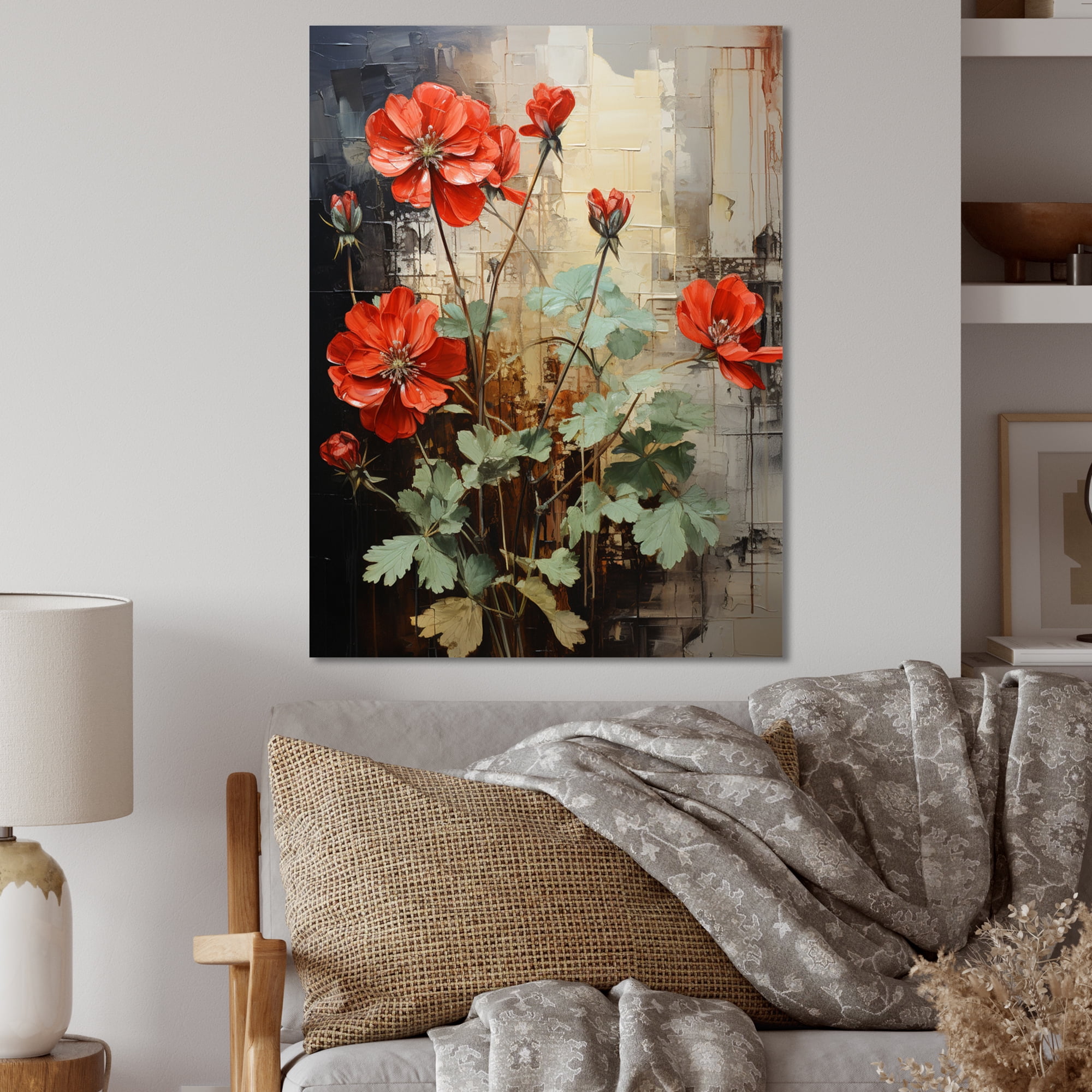 Designart "Red Geraniums Scarlet Bloom Collage I" Floral & Botanical ...