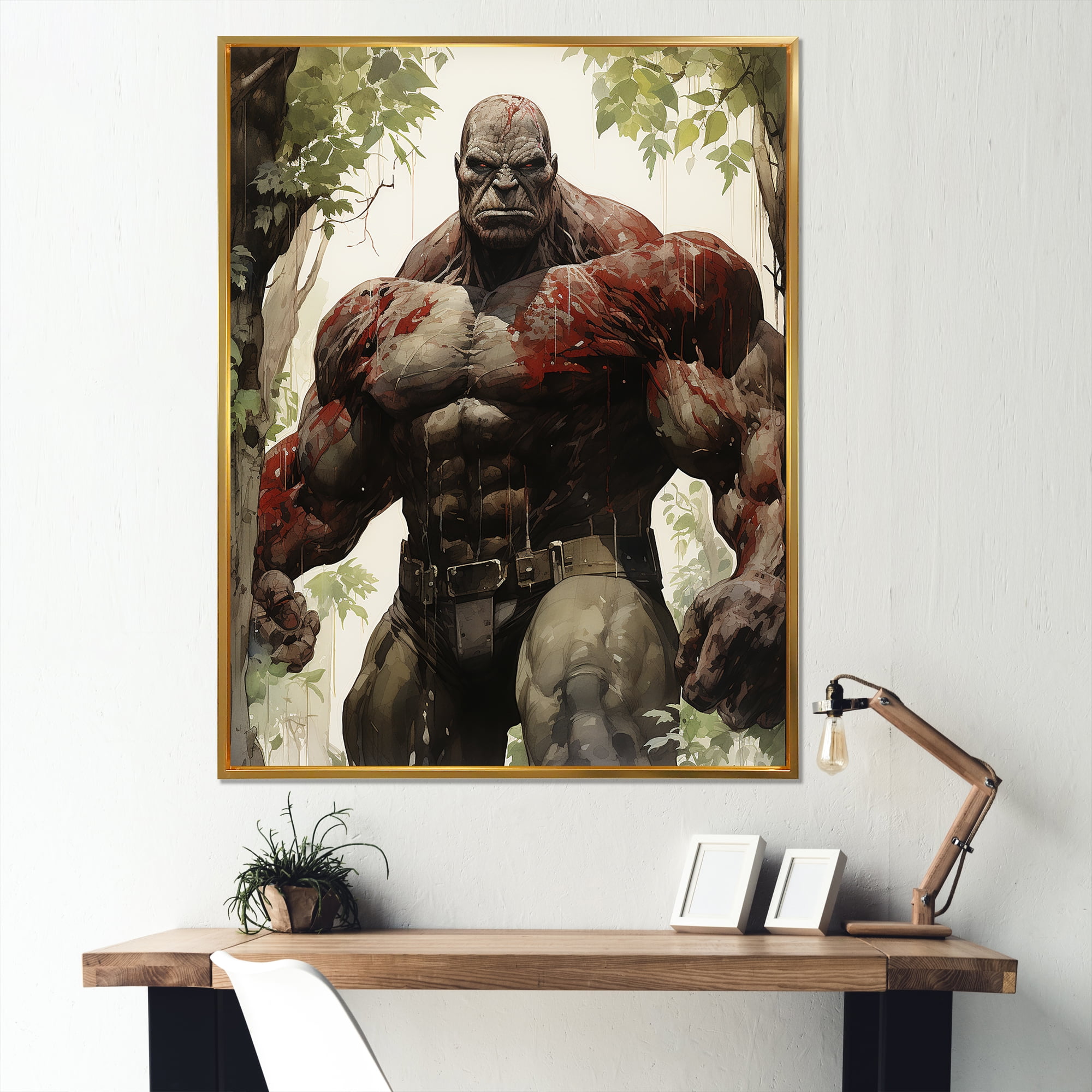 Designart "Red Giant Superhero II" Abstract Framed Wall Art - Modern ...