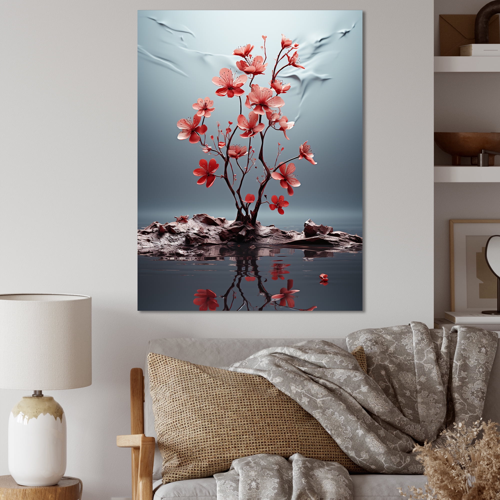 Designart "Red Minimalism quintessence Of Red Flower" Minimalism Wall ...