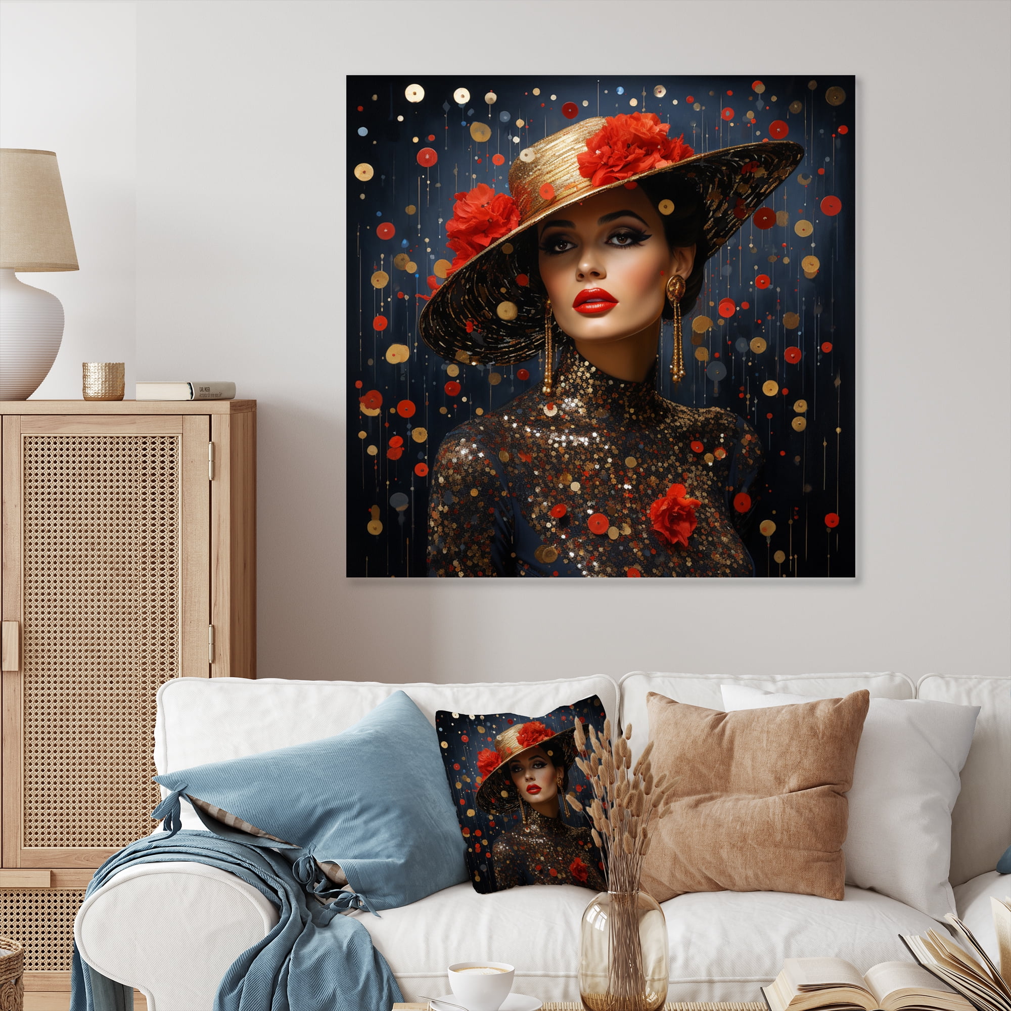 Designart "Red Stylish Portrait Pointillism III" Fashion Metal Wall Art ...
