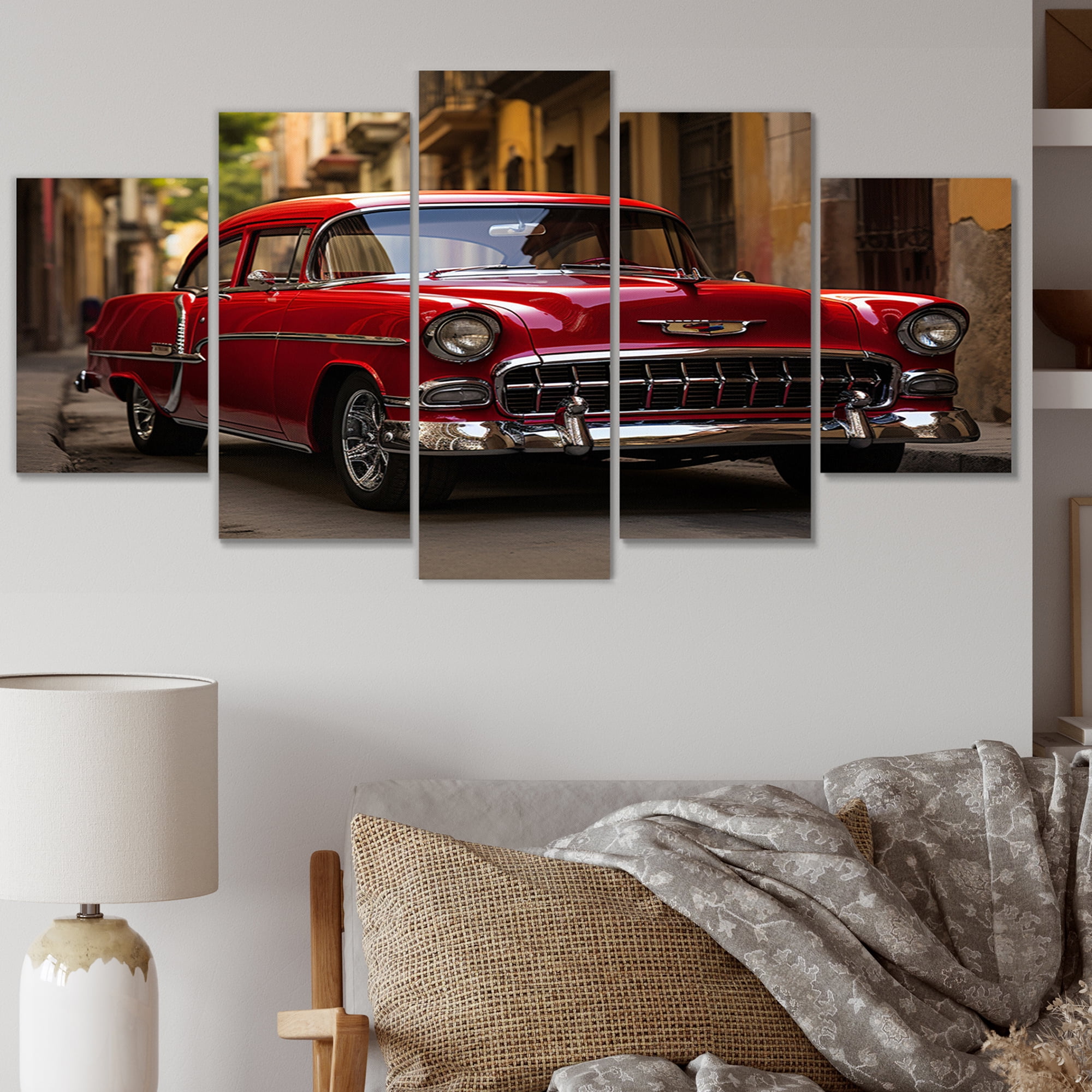 Designart "Red Vintage Car in Havana" Transportation Metal Wall Art Set - Walmart.com