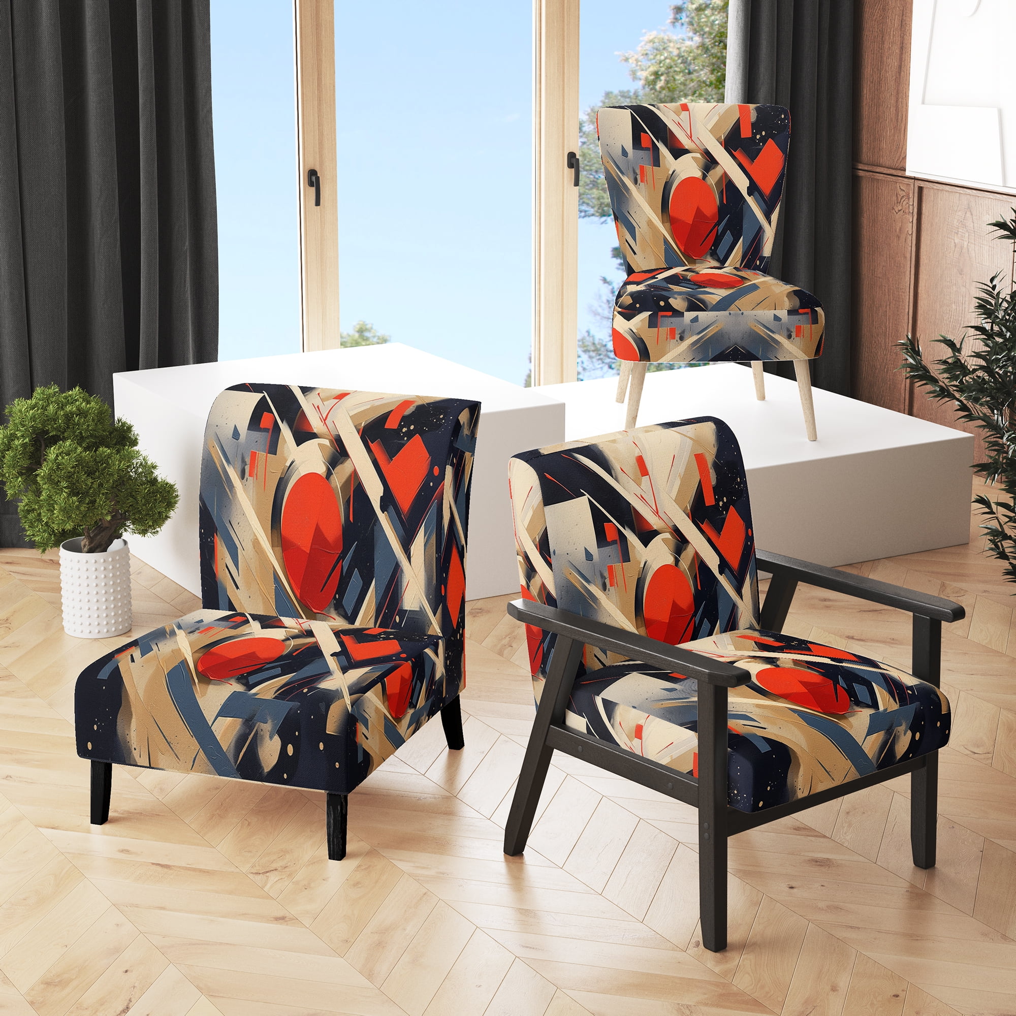 Designart "Red and Black Depth Corner I" Upholstered Abstract Shapes ...