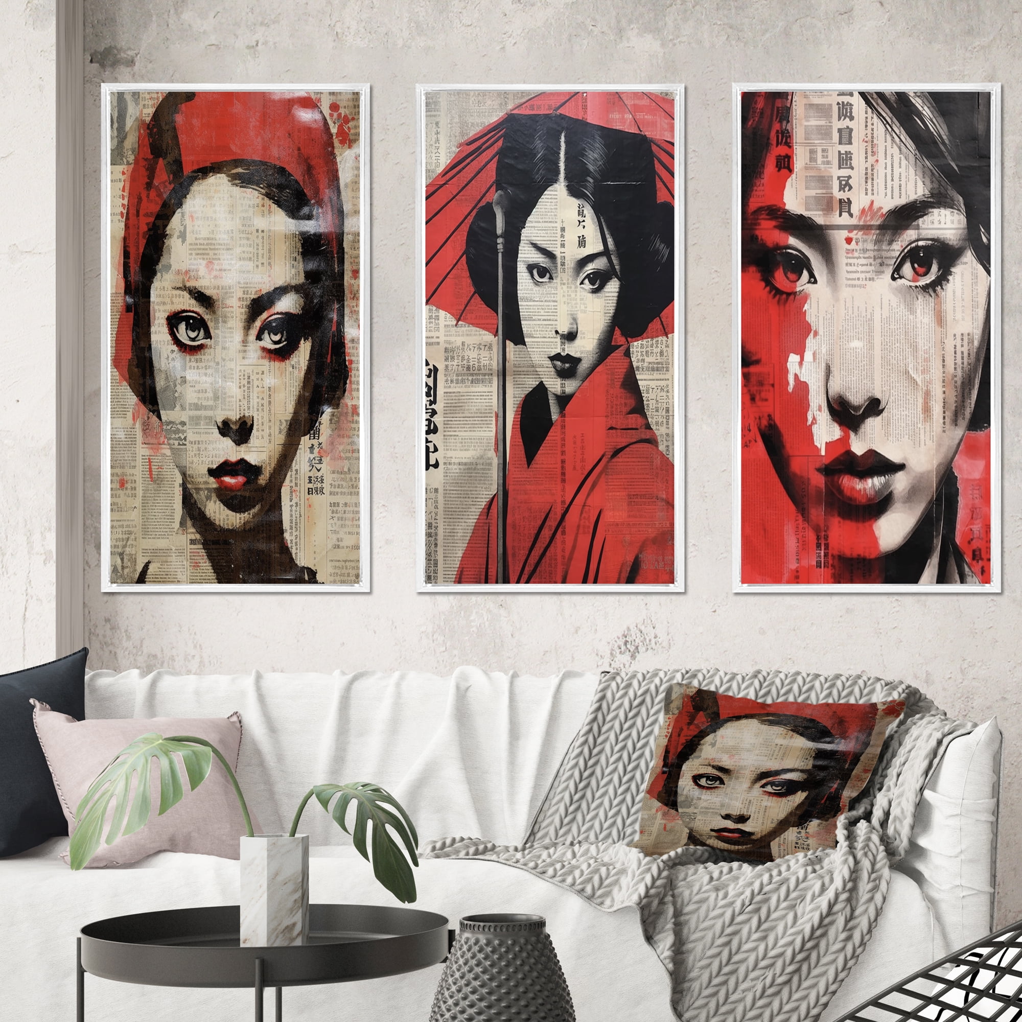 Designart "Red and Black Vintage Japanese Woman VI" Japon Woman Framed ...