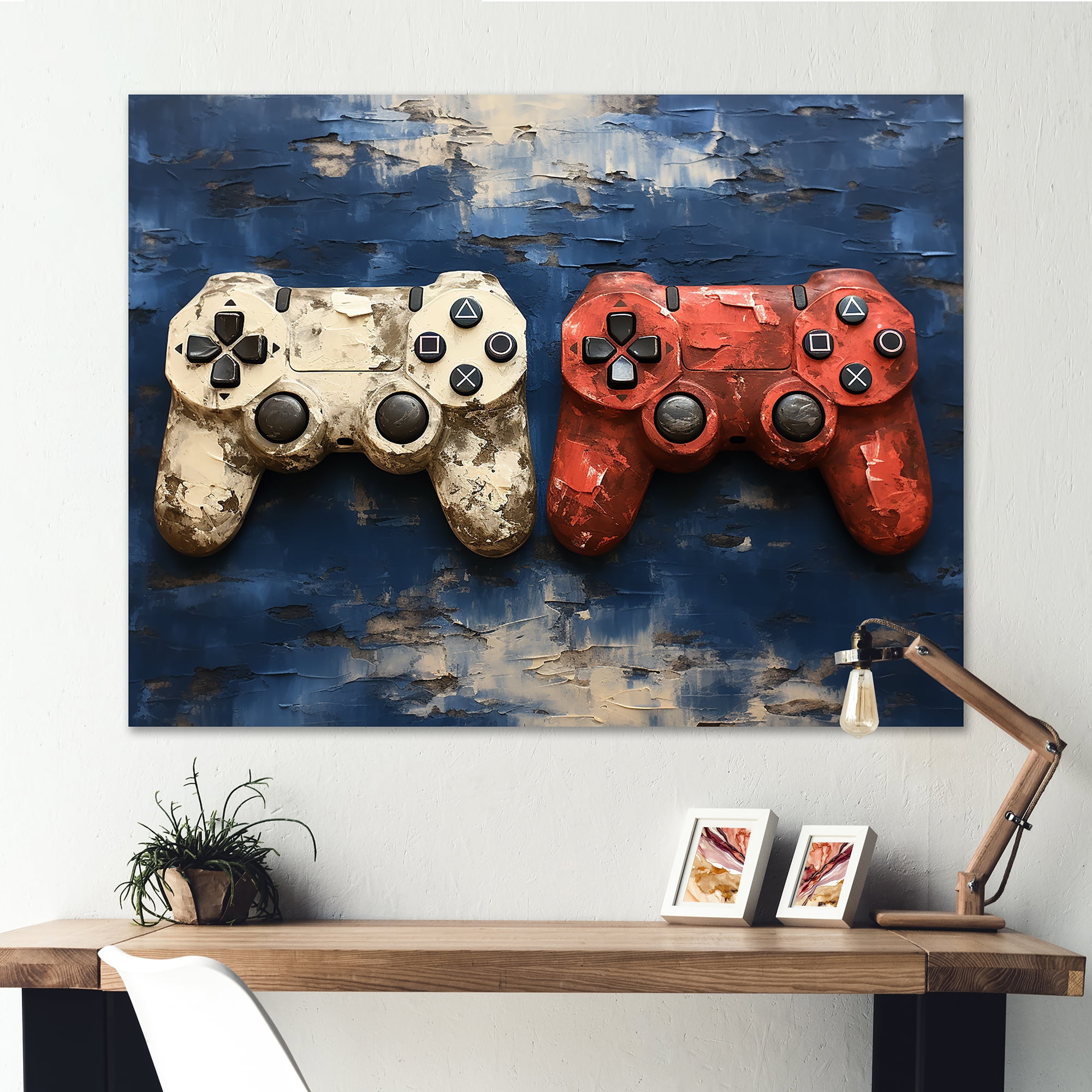 Designart "Red and White PS Video Game Controllers" Fashion Wall Art ...