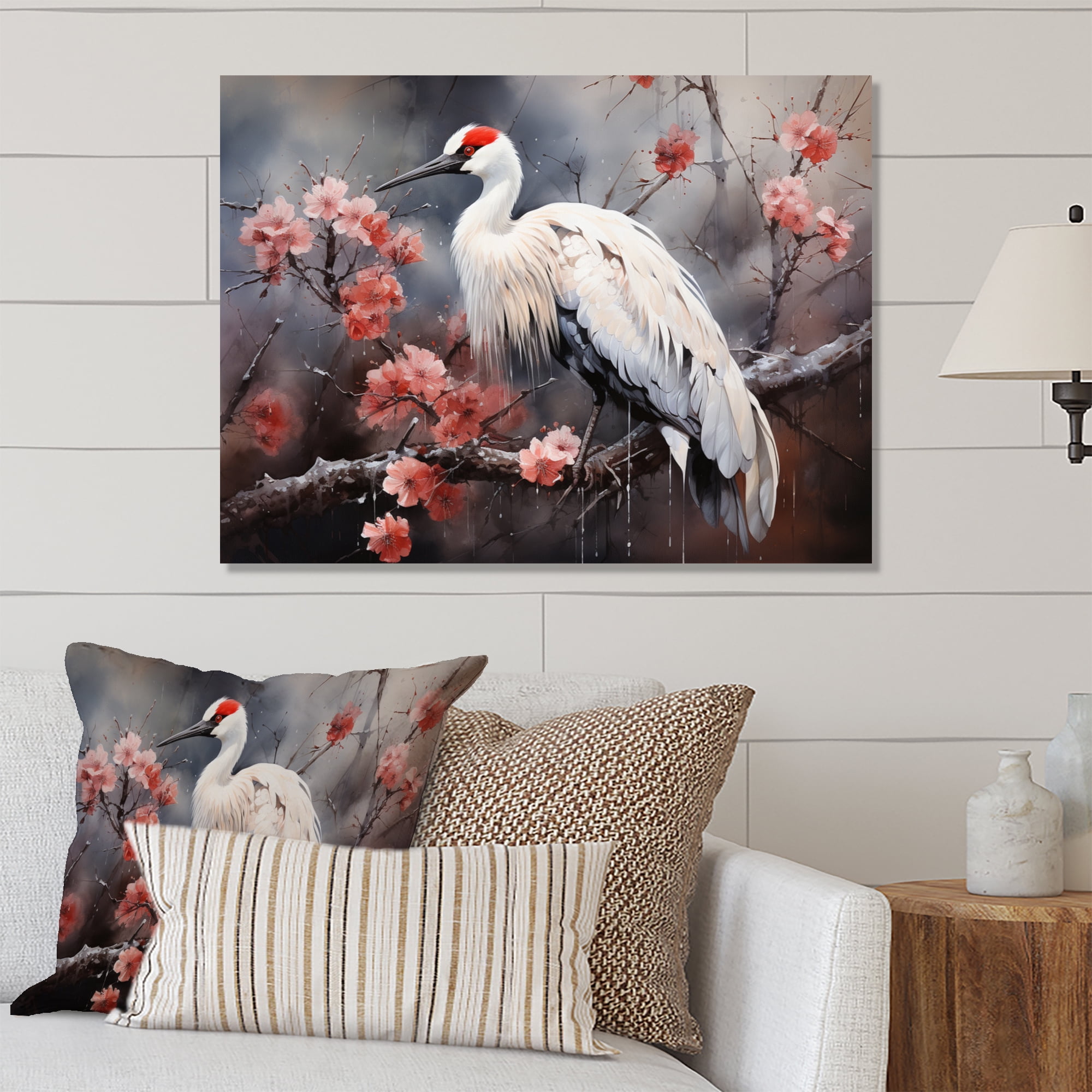 Designart "Redcrowed Crane China Art painting II" Animals Metal Wall ...