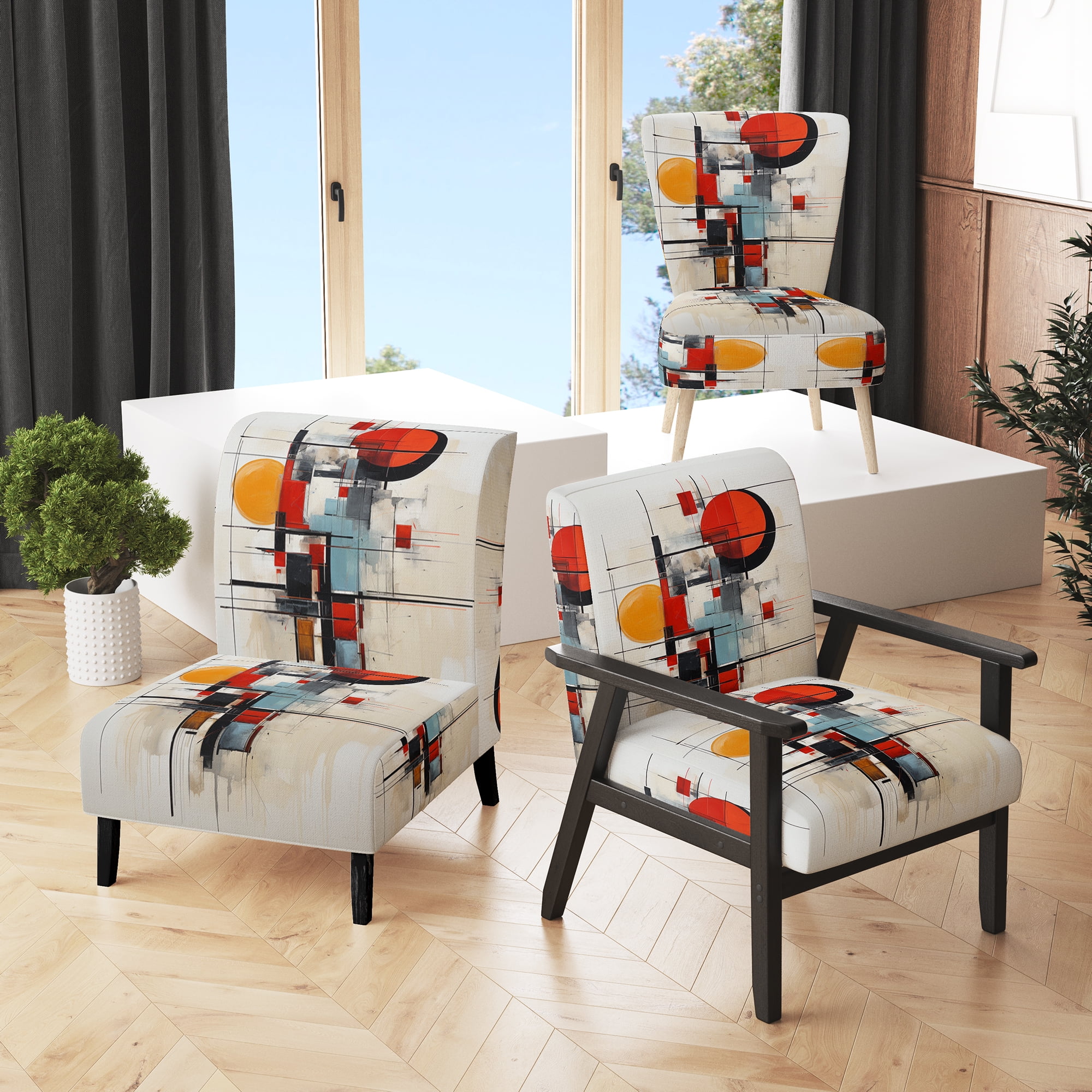 Designart "Reduced Red Suprematism III" Red Abstract Upholstered Accent ...