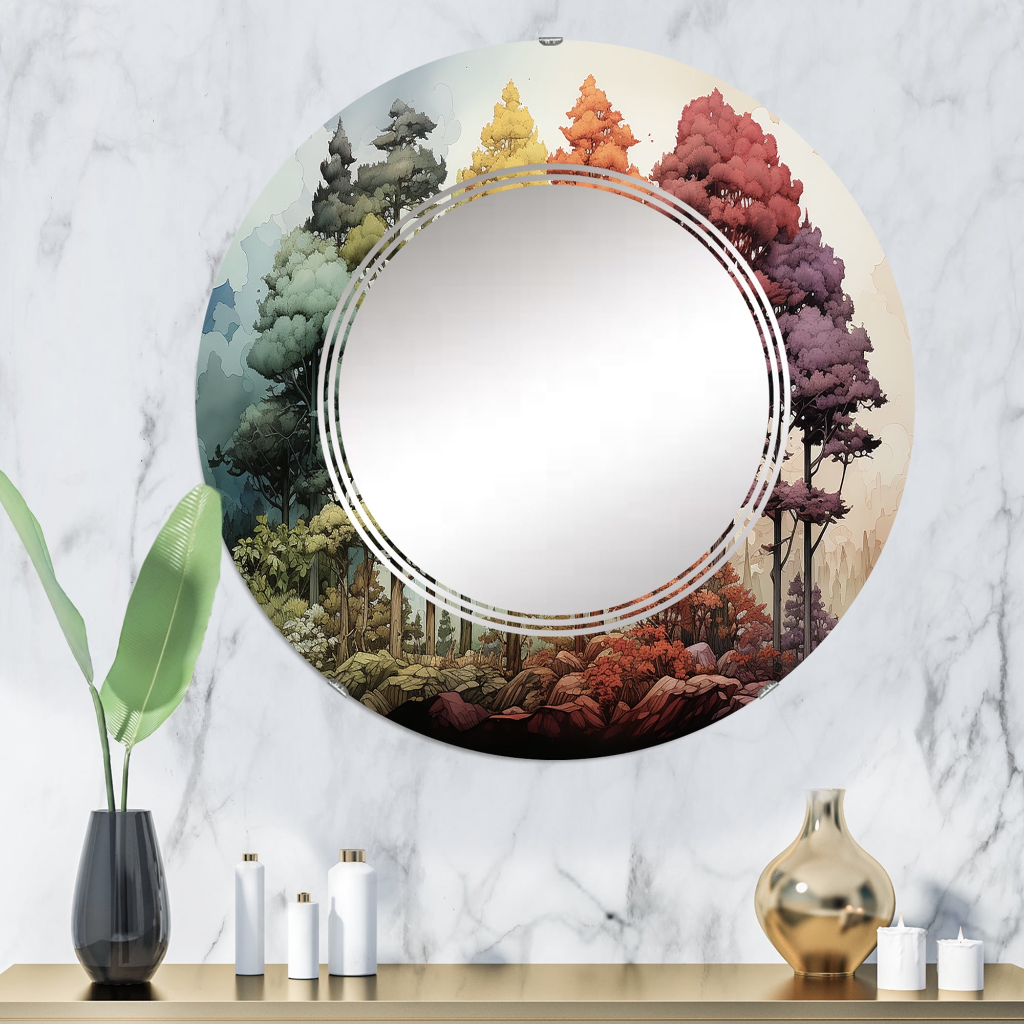 Designart "Redwood Tree Charm Of Season" Tree Redwood Round Wall Mirror ...