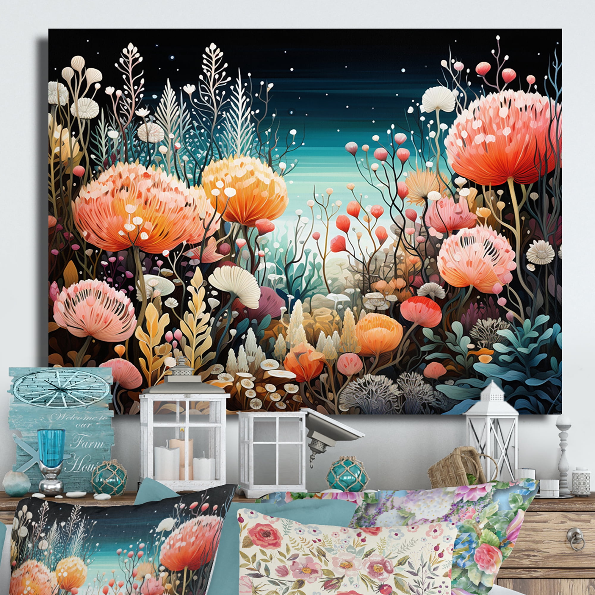 Designart "Reef Depths Underwater Coral art painting I" Coral Metal ...