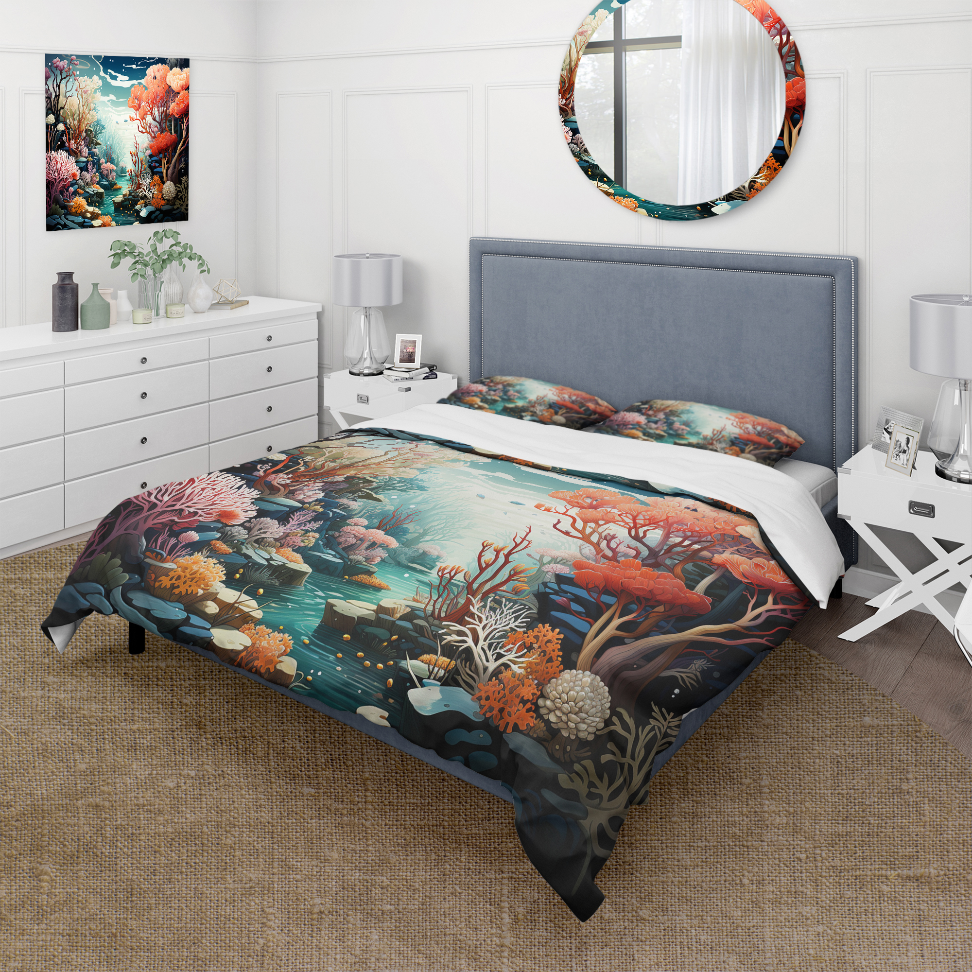 Designart "Reef Depths Underwater Coral art painting II" Coral Bedding ...