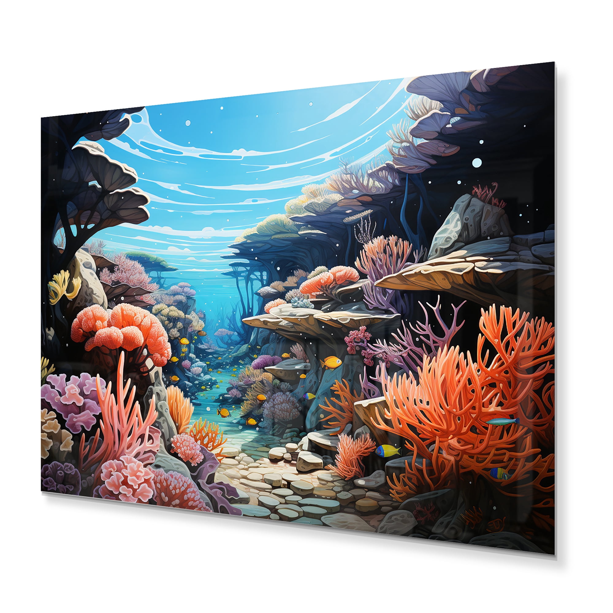Designart "Reef Depths Underwater Coral art painting III" Coral Metal ...
