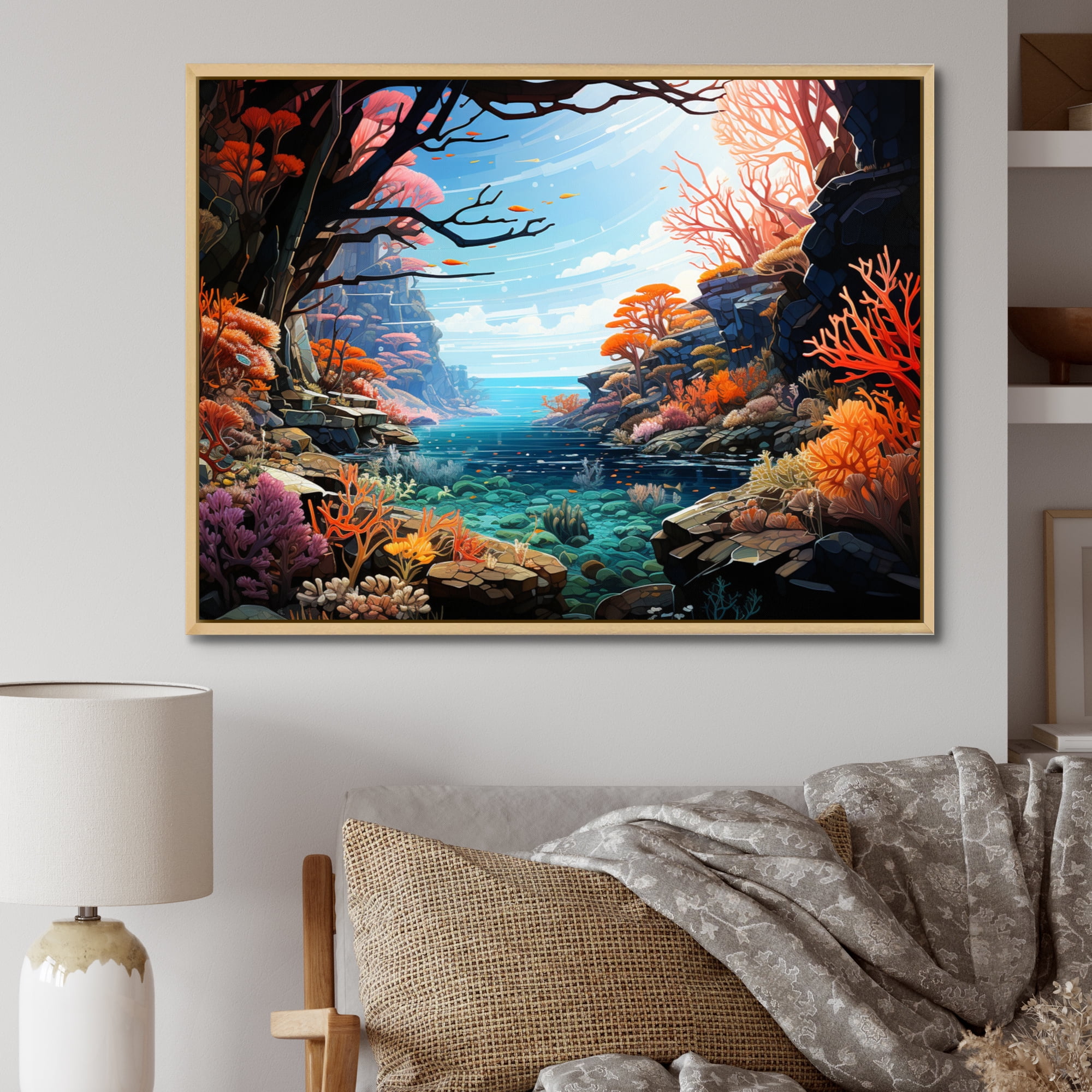 Designart "Reef Depths Underwater Coral art painting IV" Coral Floater ...