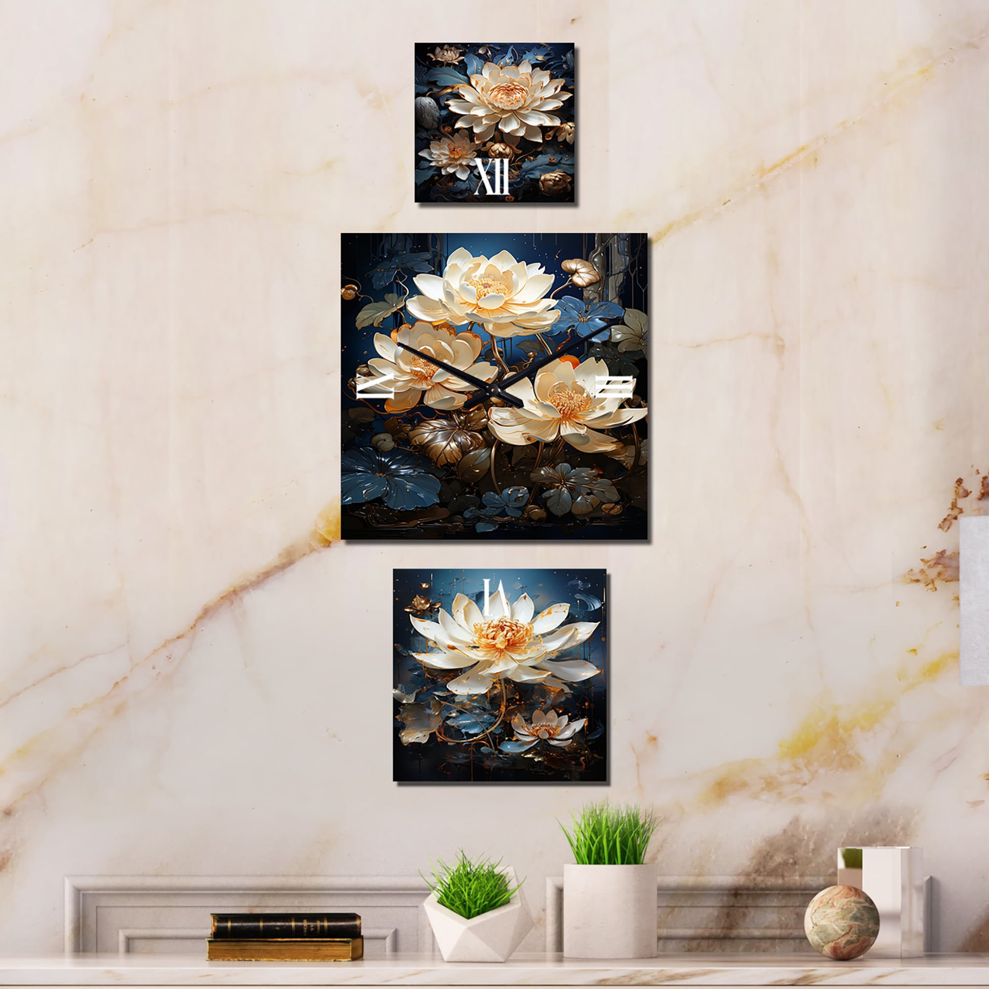 Designart "Reflecting Opulent Lotus" Lotus Oversized Modern Clock - Set ...
