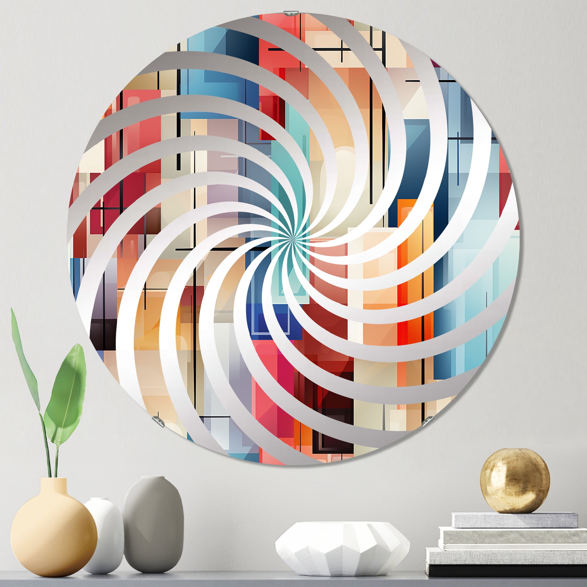 Designart "Reflecting Urban Scenes I" Abstract Vortex Round Wall Mirror ...