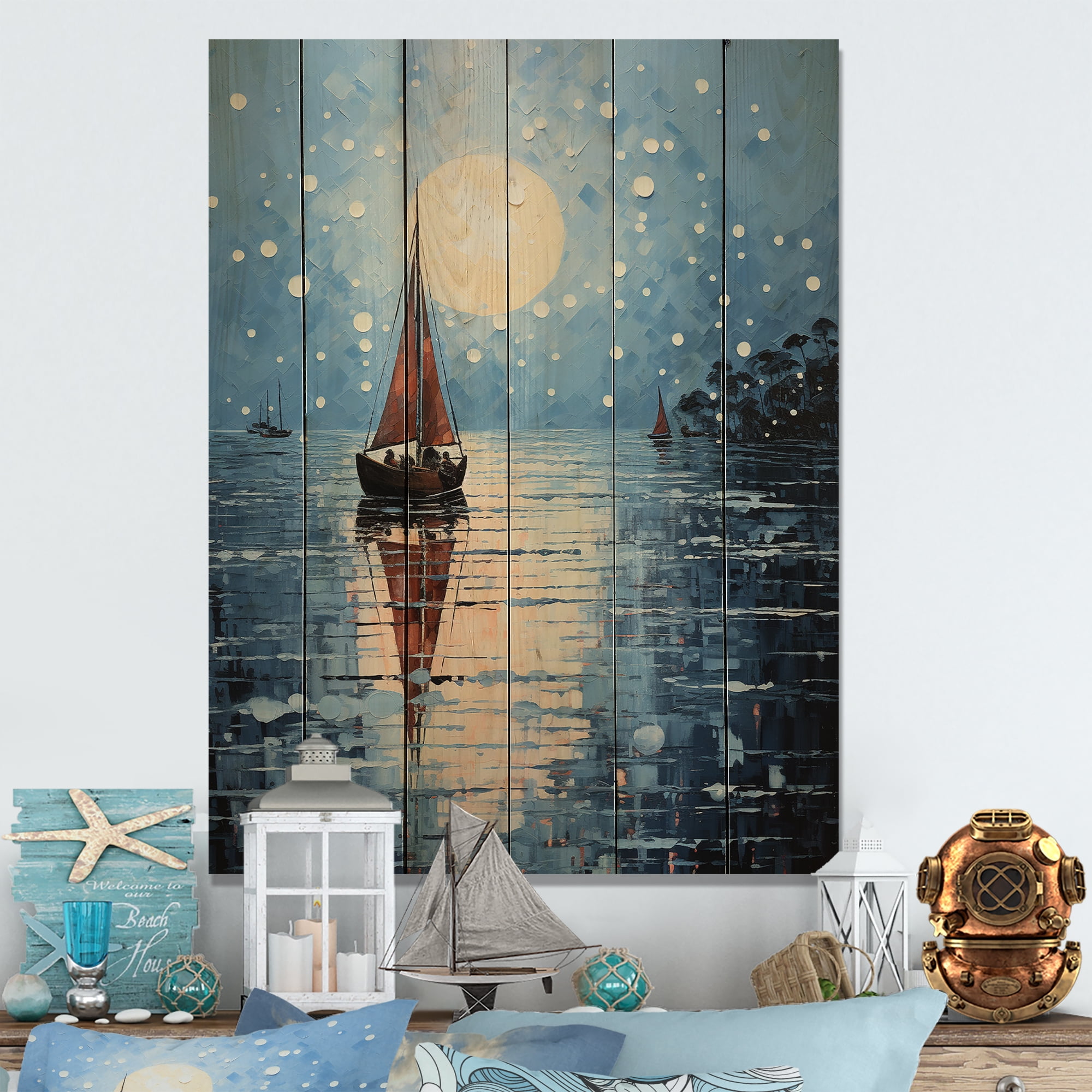Designart "Reflecting on Sailing Boats IV" Coastal Boat Print on ...