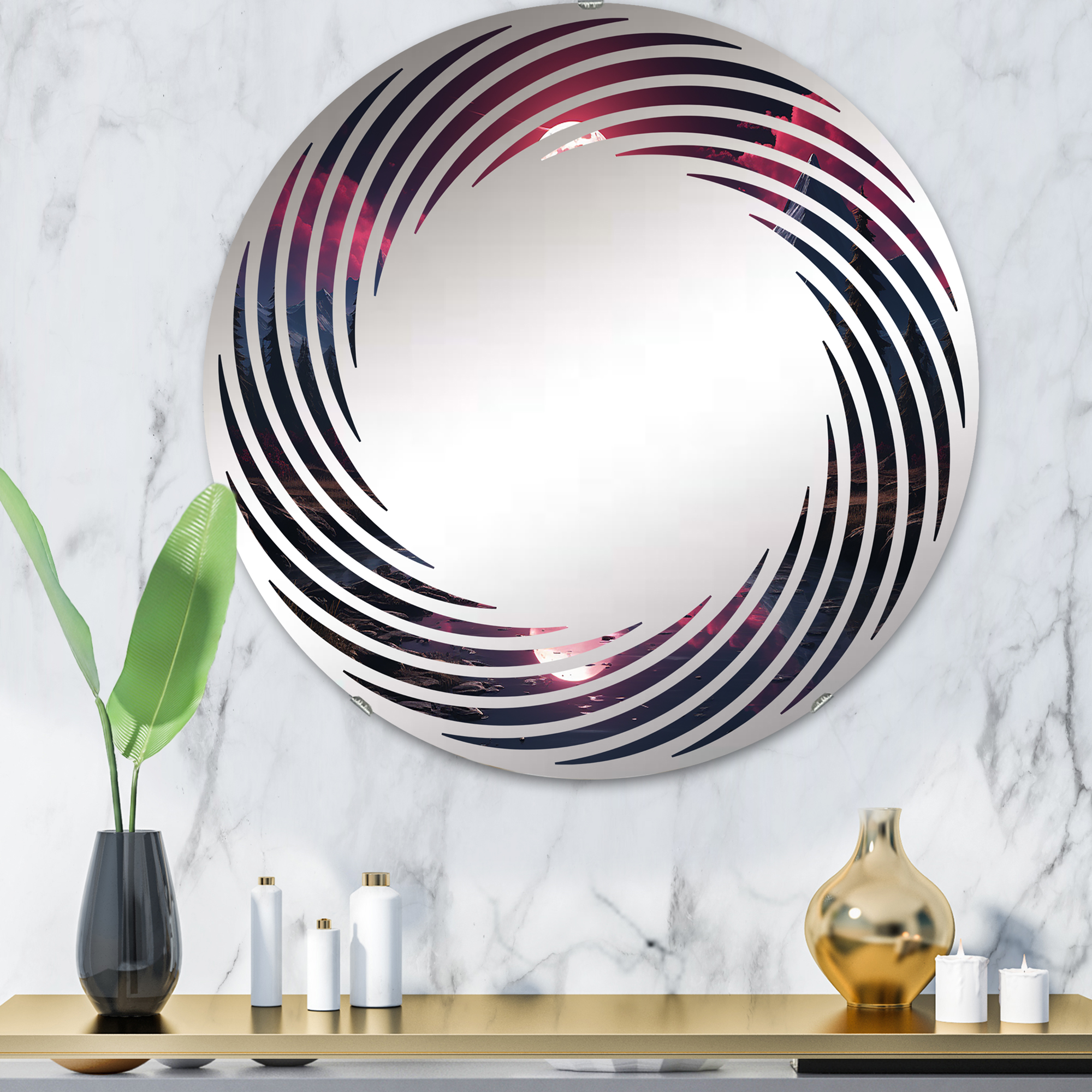 Designart "Reflection of the Full Moon on the River in Purple" Abstract ...