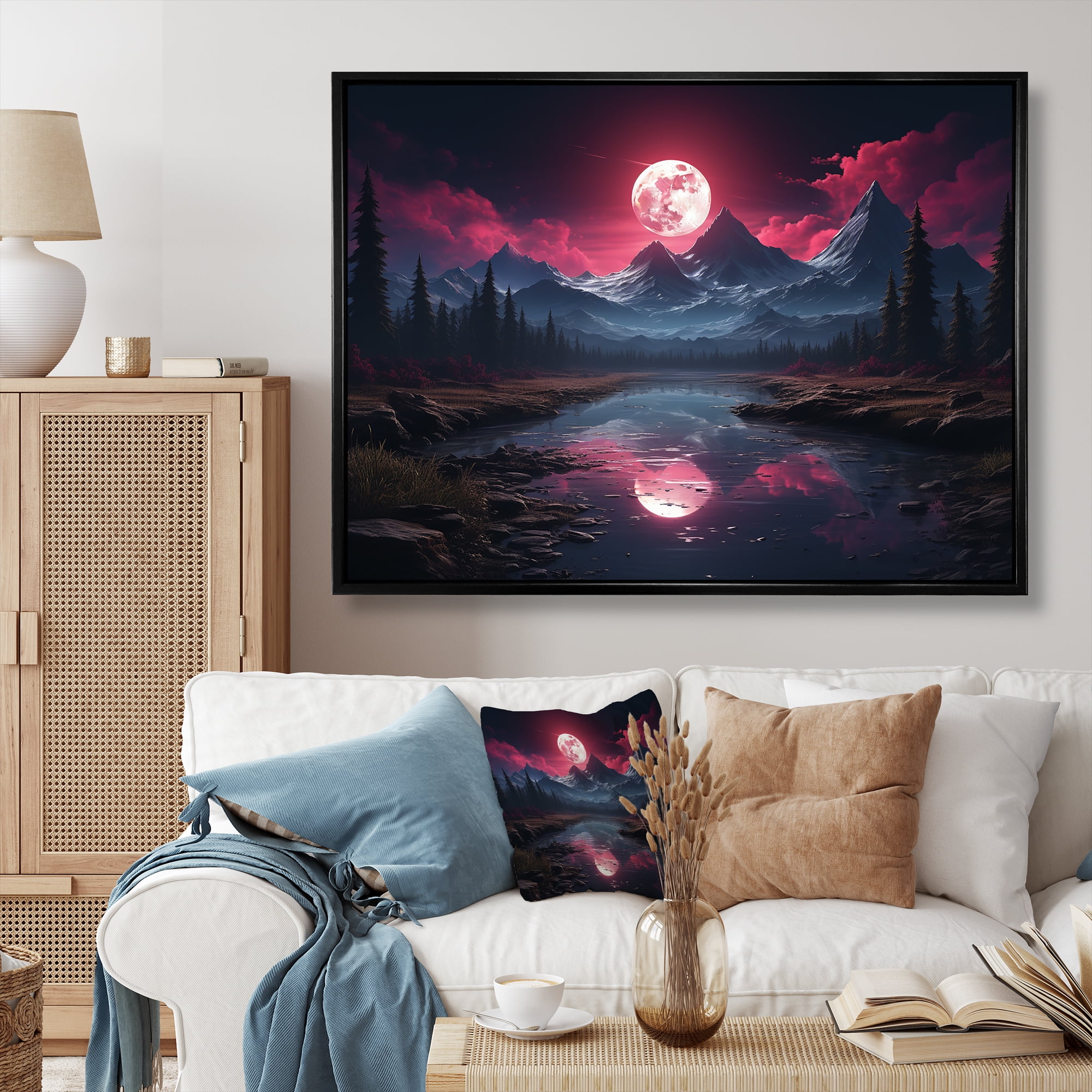 Designart "Reflection Of The Full Moon On The River In Purple" Abstract ...