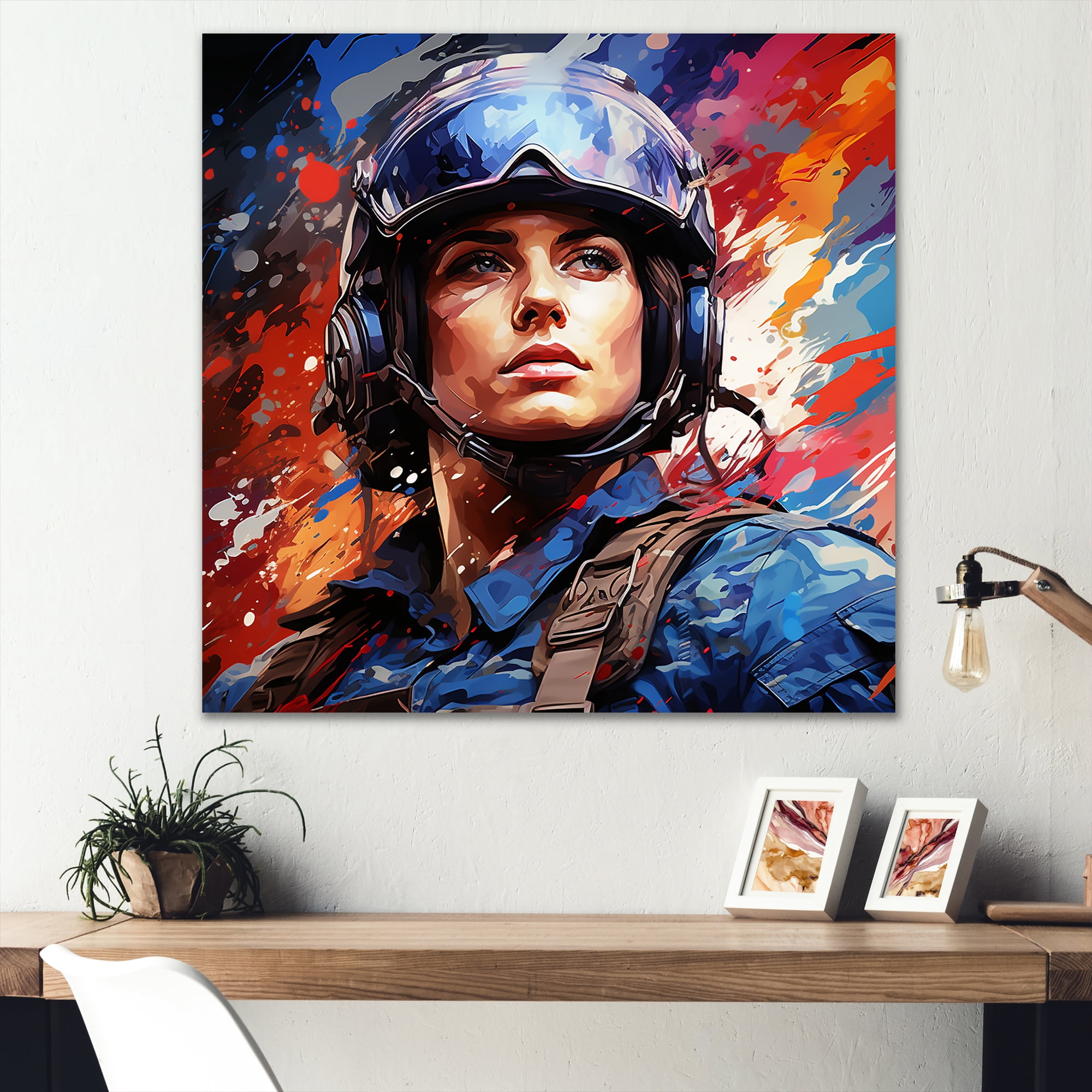 Designart "Reflection of Soldiers I" Abstract Wall Art - Modern Blue ...