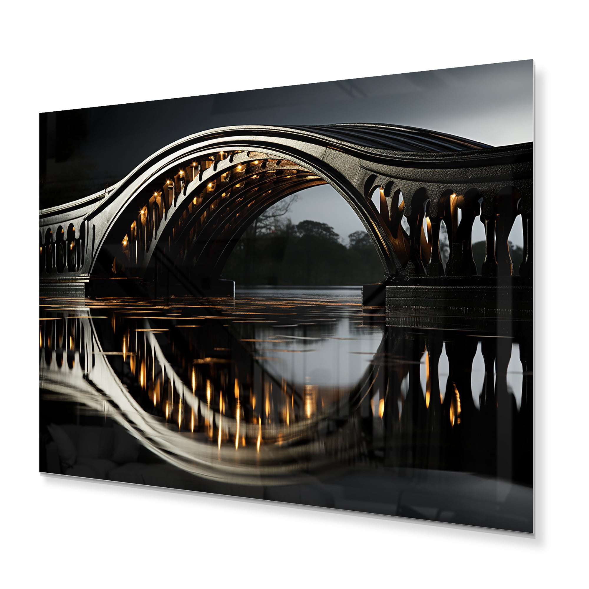 Designart "Reflections Onyx Black Bridge" Architecture Metal Wall Decor ...