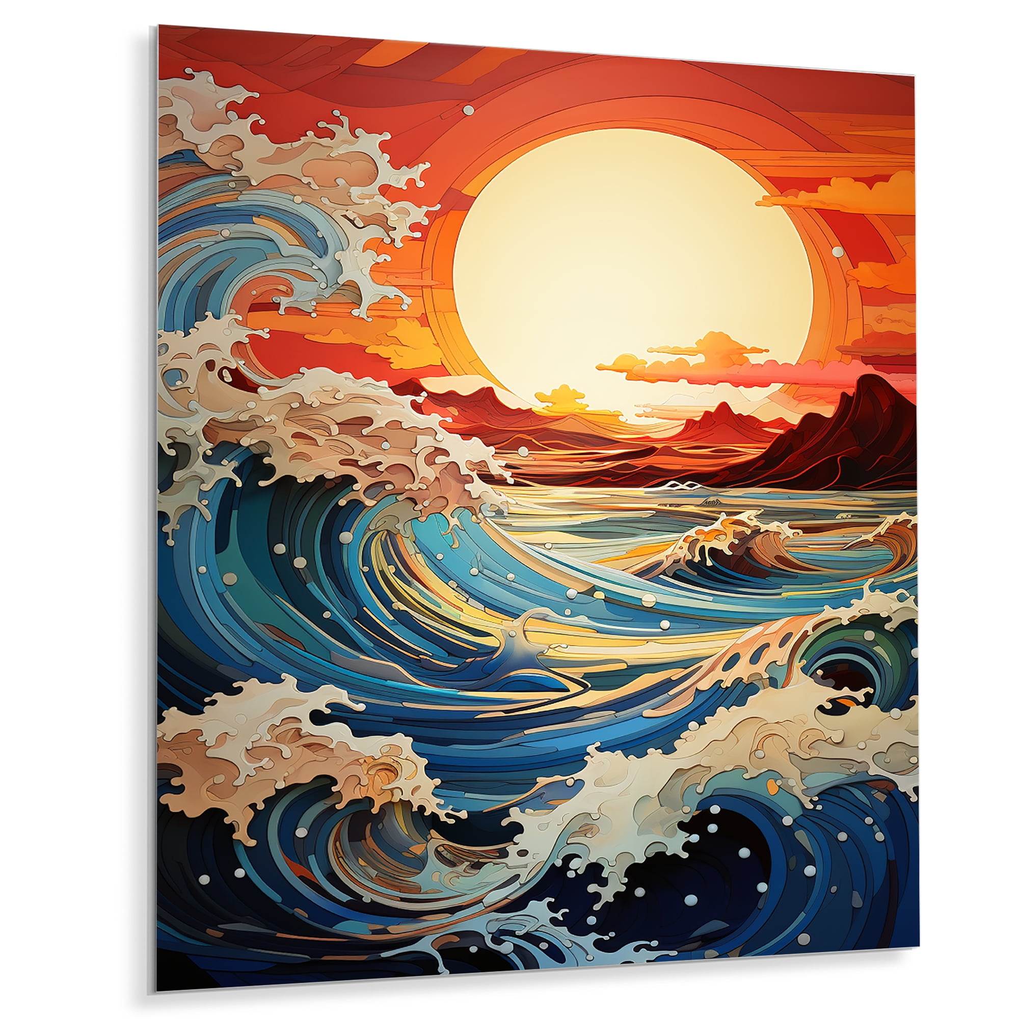 Designart "Reflections Papercut Coastal Sunrise painting I" Landscape ...