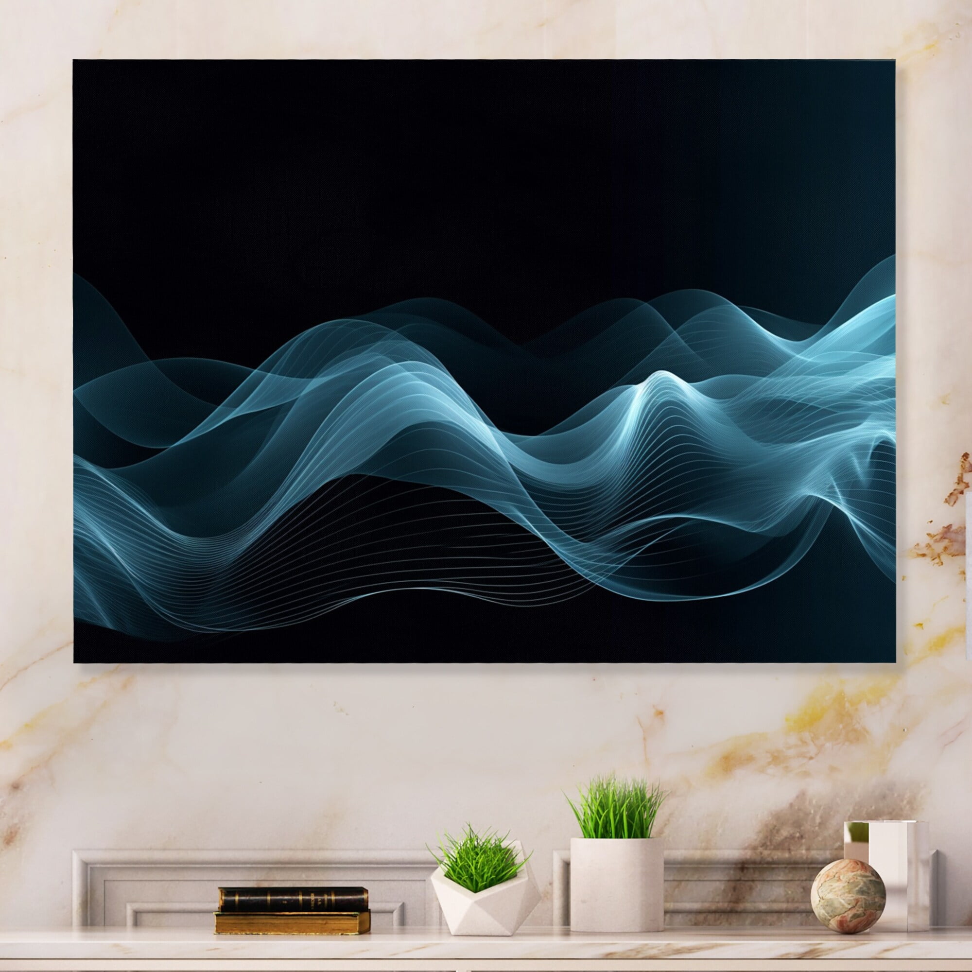 Designart "Reflective Abyss Blue and Black II" Modern Waves Metal Art ...